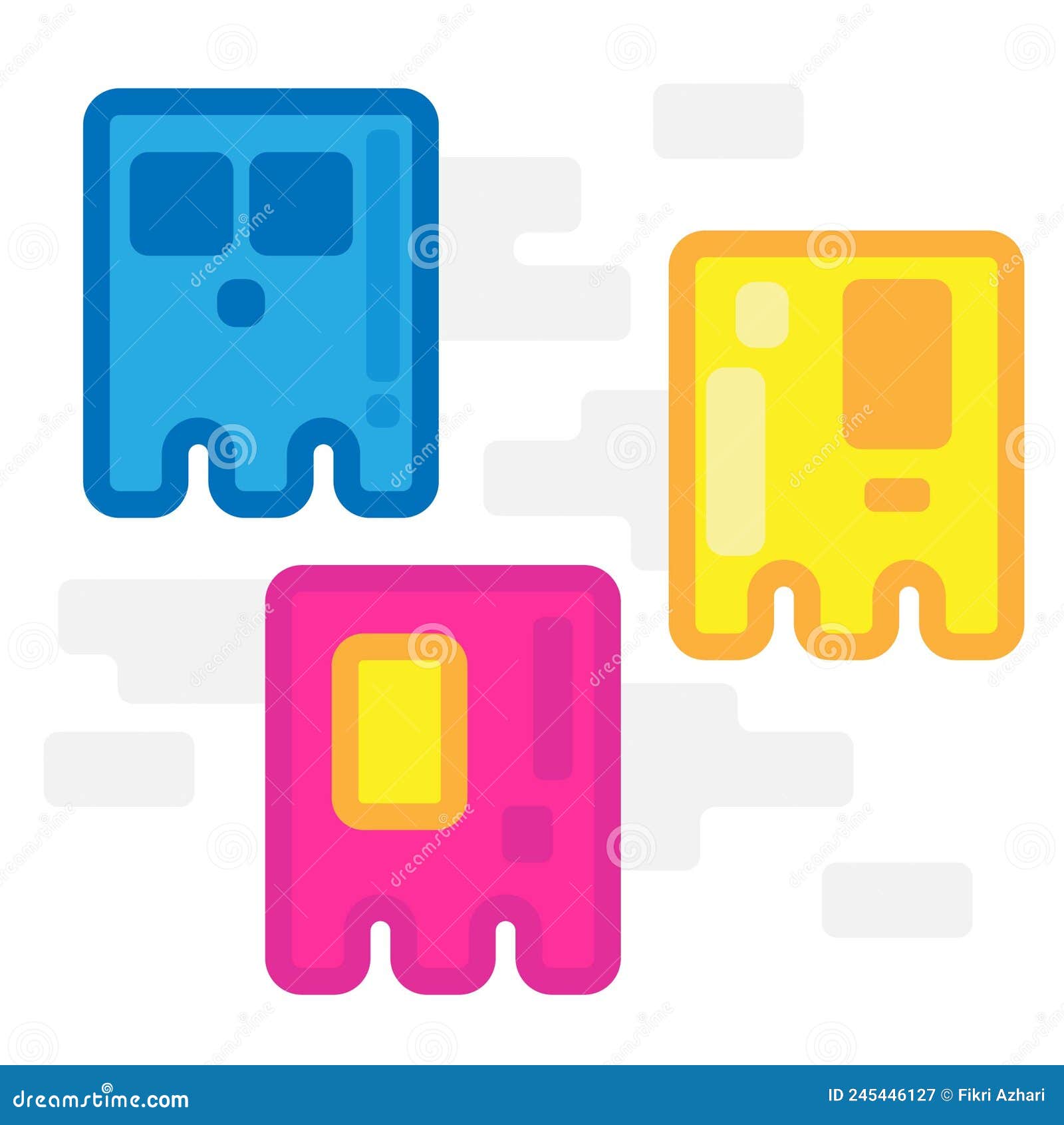 Three Cute Square Halloween Monsters Flat Design Cartoon Stock Vector ...