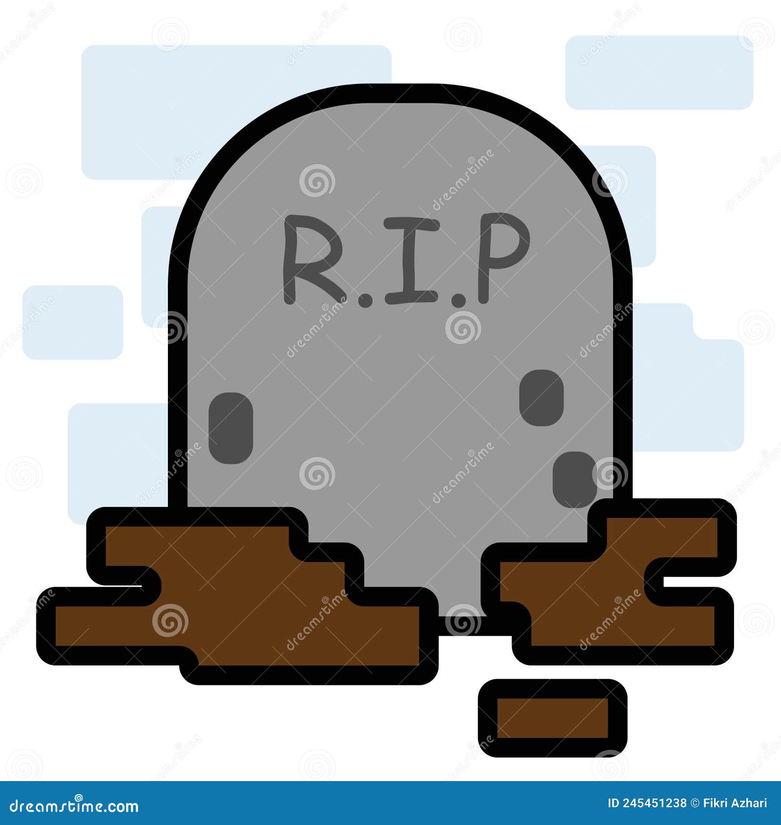 Tombstone With RIP Flat White Icons In Square Backgrounds Cartoon ...