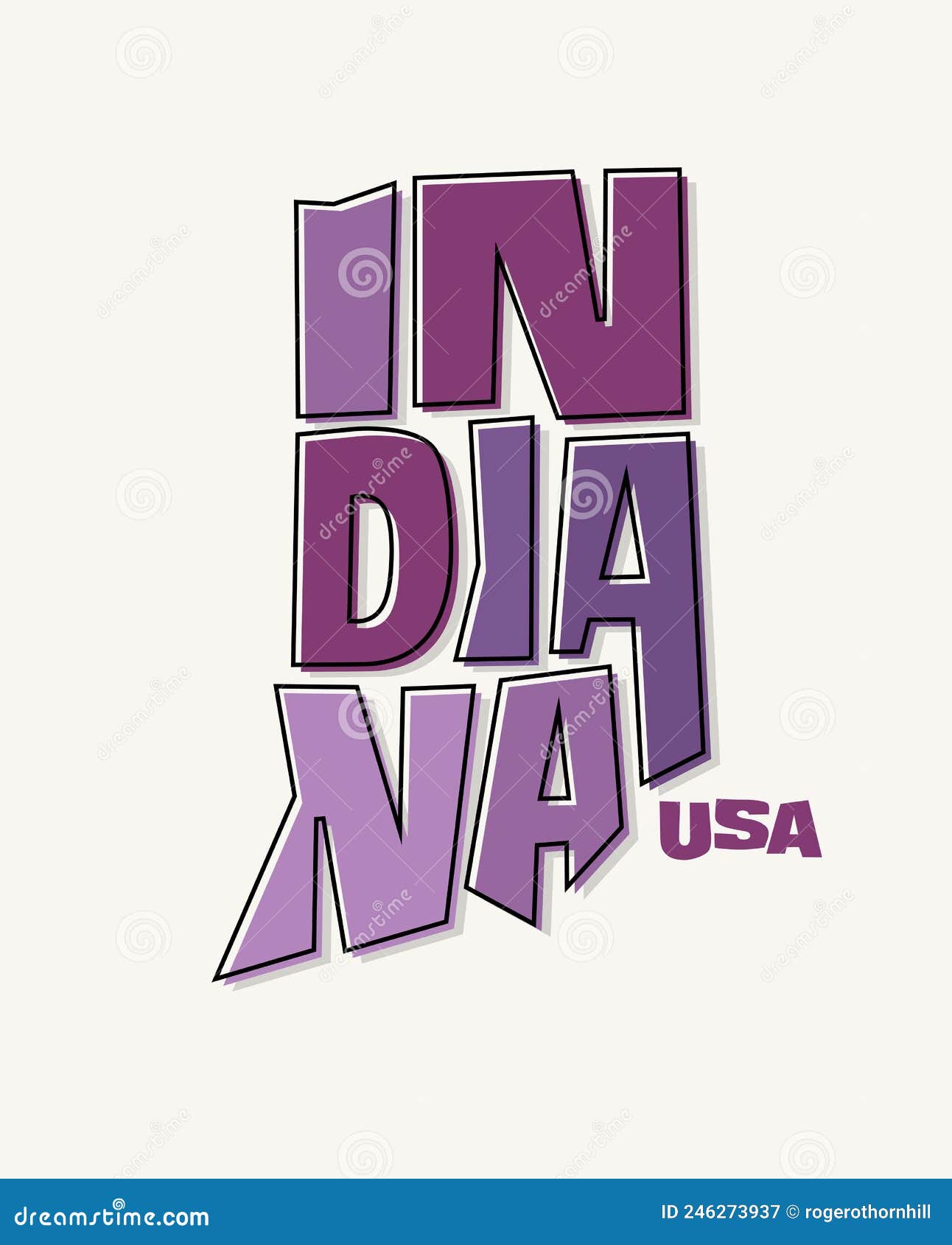 State of Indiana with the Name Distorted into State Shape. Pop Art ...