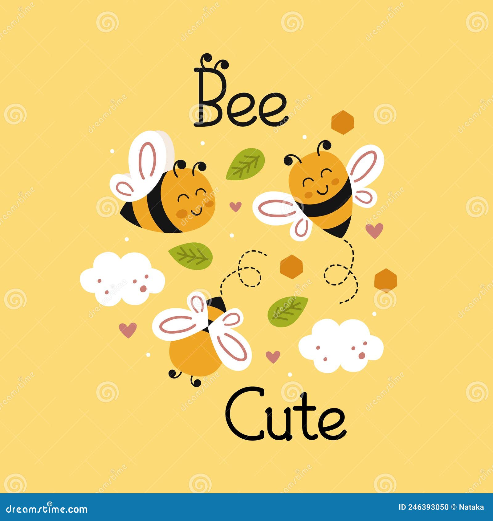 Poster with Cute Little Bees Stock Vector - Illustration of cloud ...