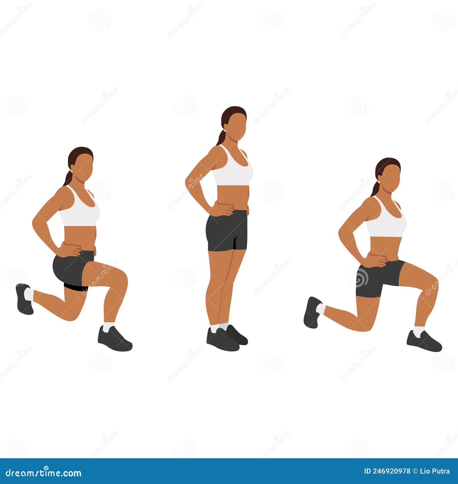 Lunges. Front Kicks. Sport Exersice. Silhouettes Of Woman Doing ...
