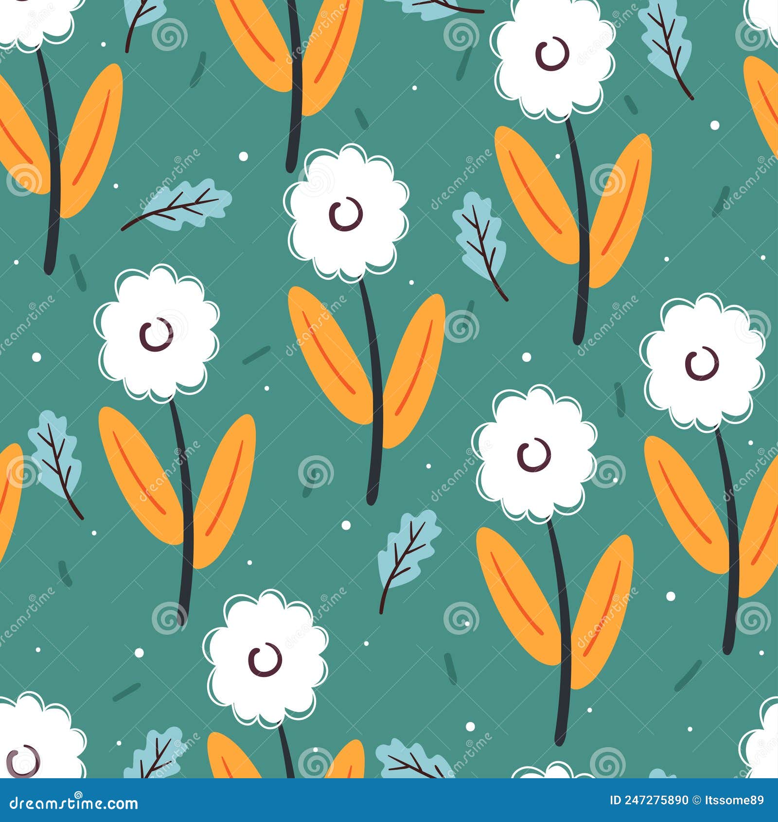 Seamless Pattern Plant and Flower. Botanical Wallpaper with Cute ...