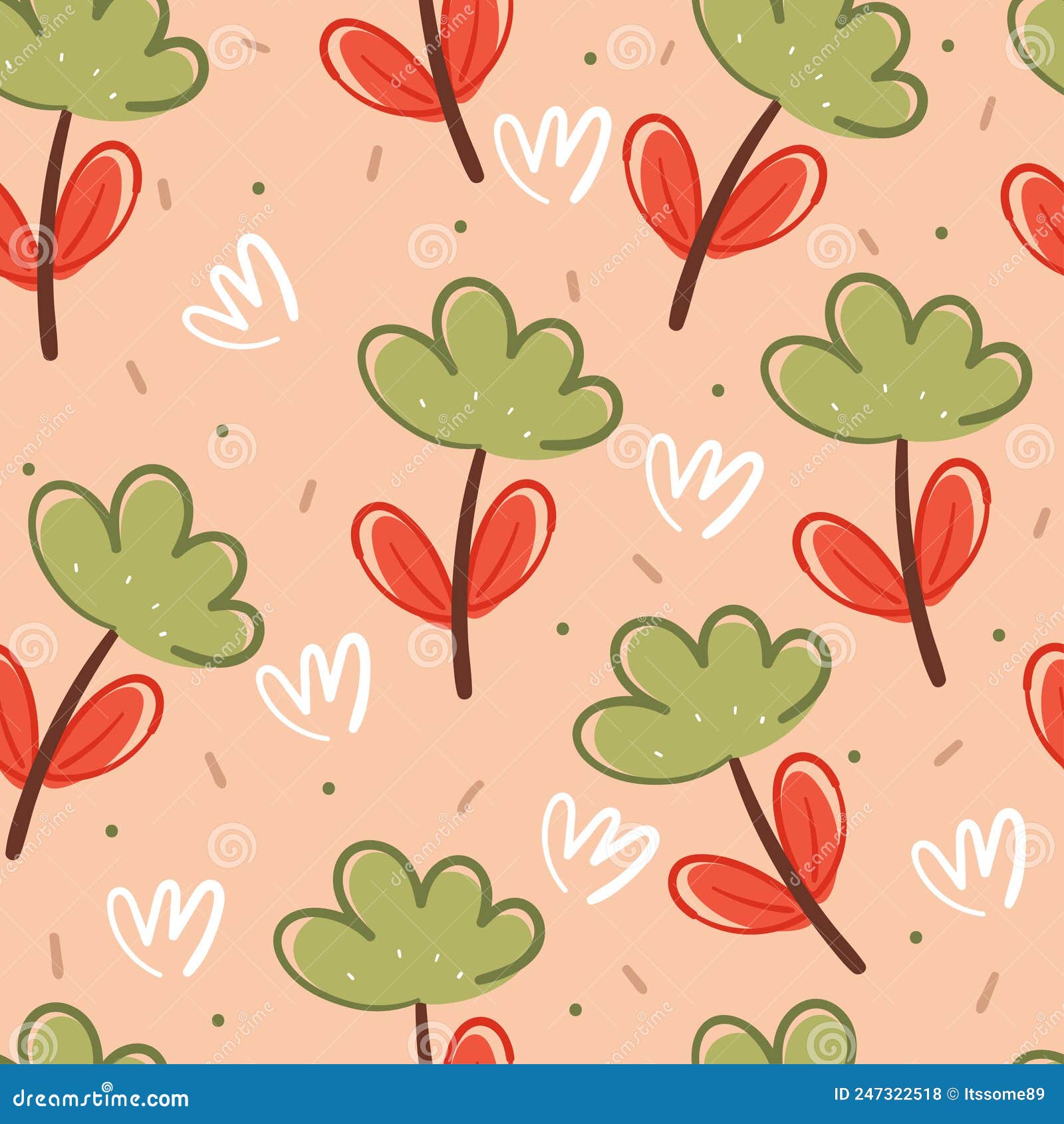 Seamless Pattern Plant and Flower. Botanical Wallpaper with Cute ...