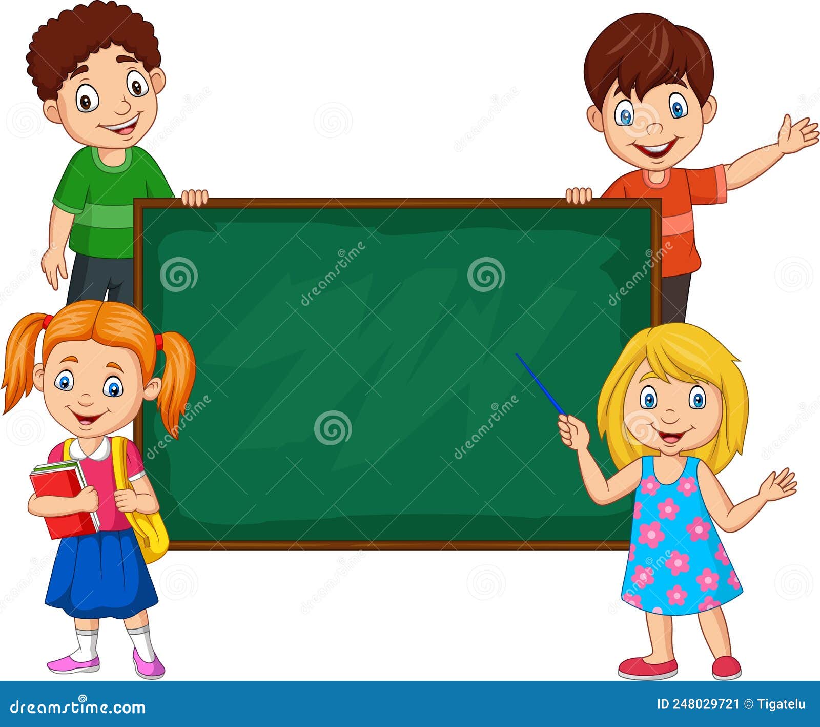 Cartoon School Children with Blank Chalkboard Stock Vector ...