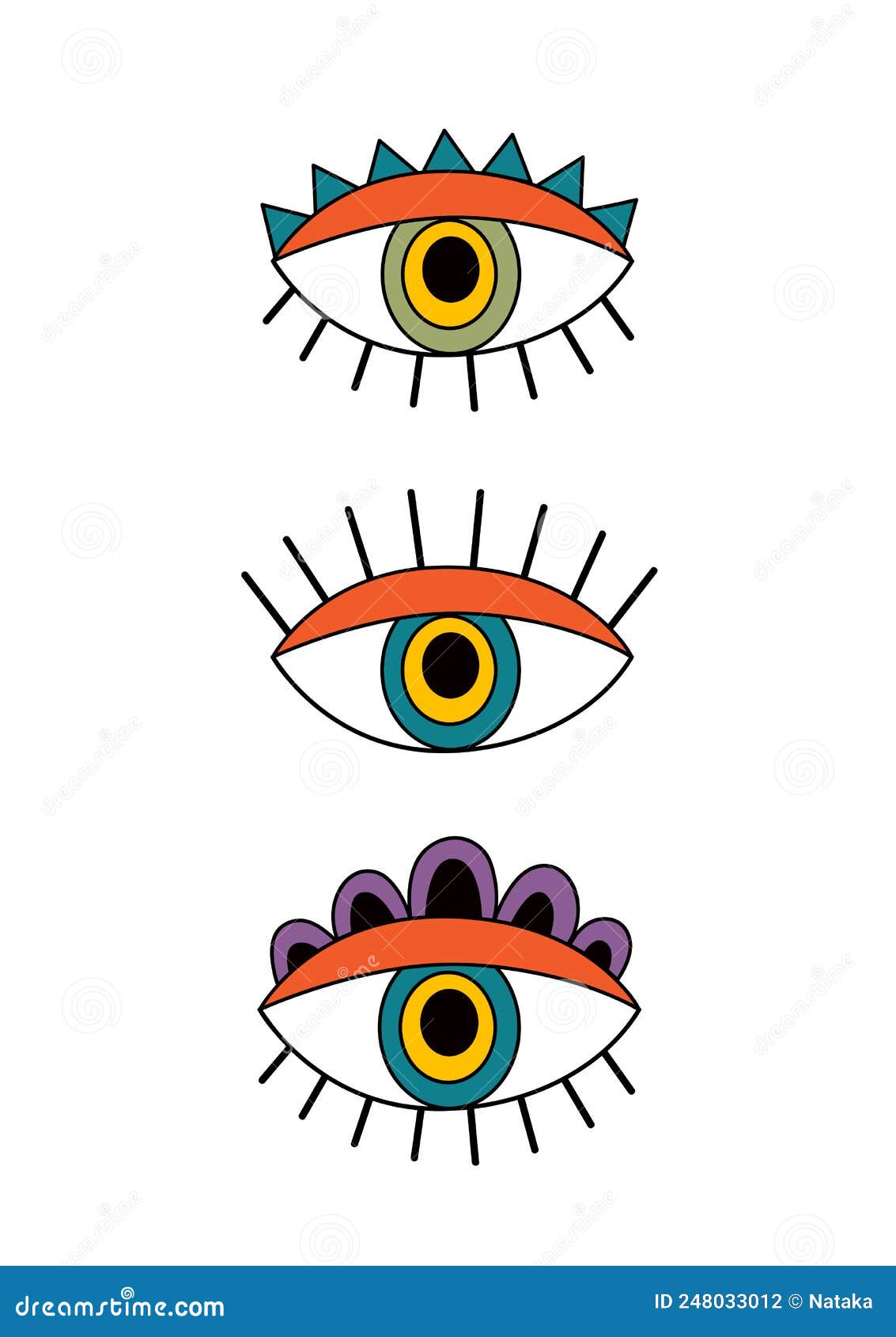 Set of Isolated Retro Evil Eyes Stock Vector - Illustration of happy ...