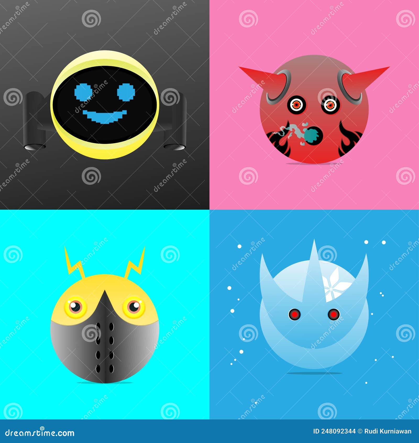 Ball Monster Character Vector Illustration with Unque Shape Stock ...