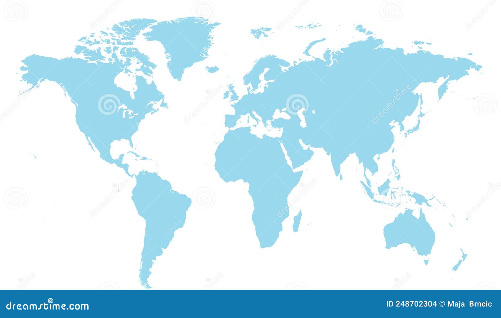 World Map Light Blue Color, Flat Design Geography Travel Poster Borders ...