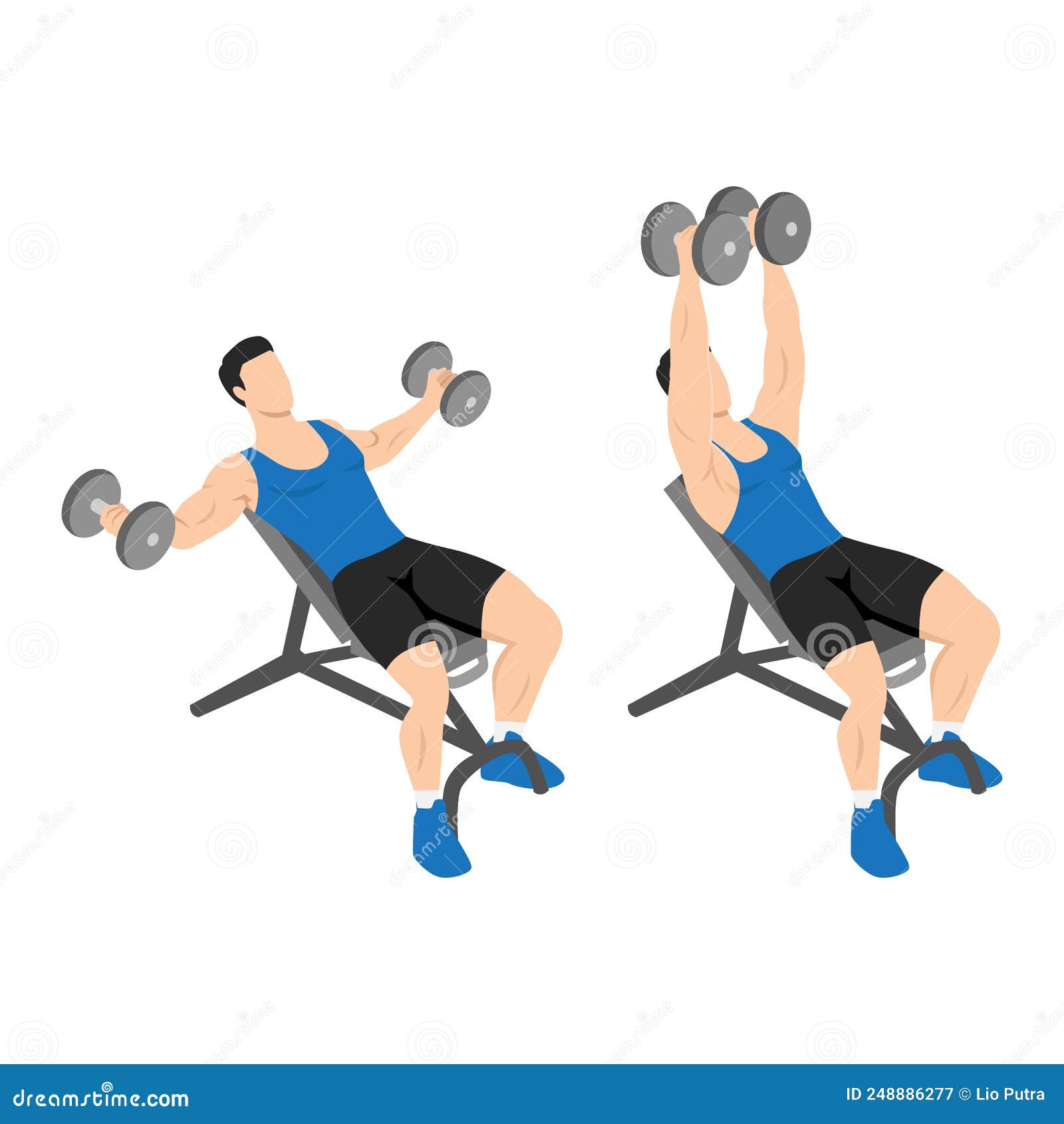Man Doing Incline Dumbbell Curl. Flat Vector Stock Illustration ... Man Doing Incline Dumbbell Curl. Flat Vector Stock Illustration ...