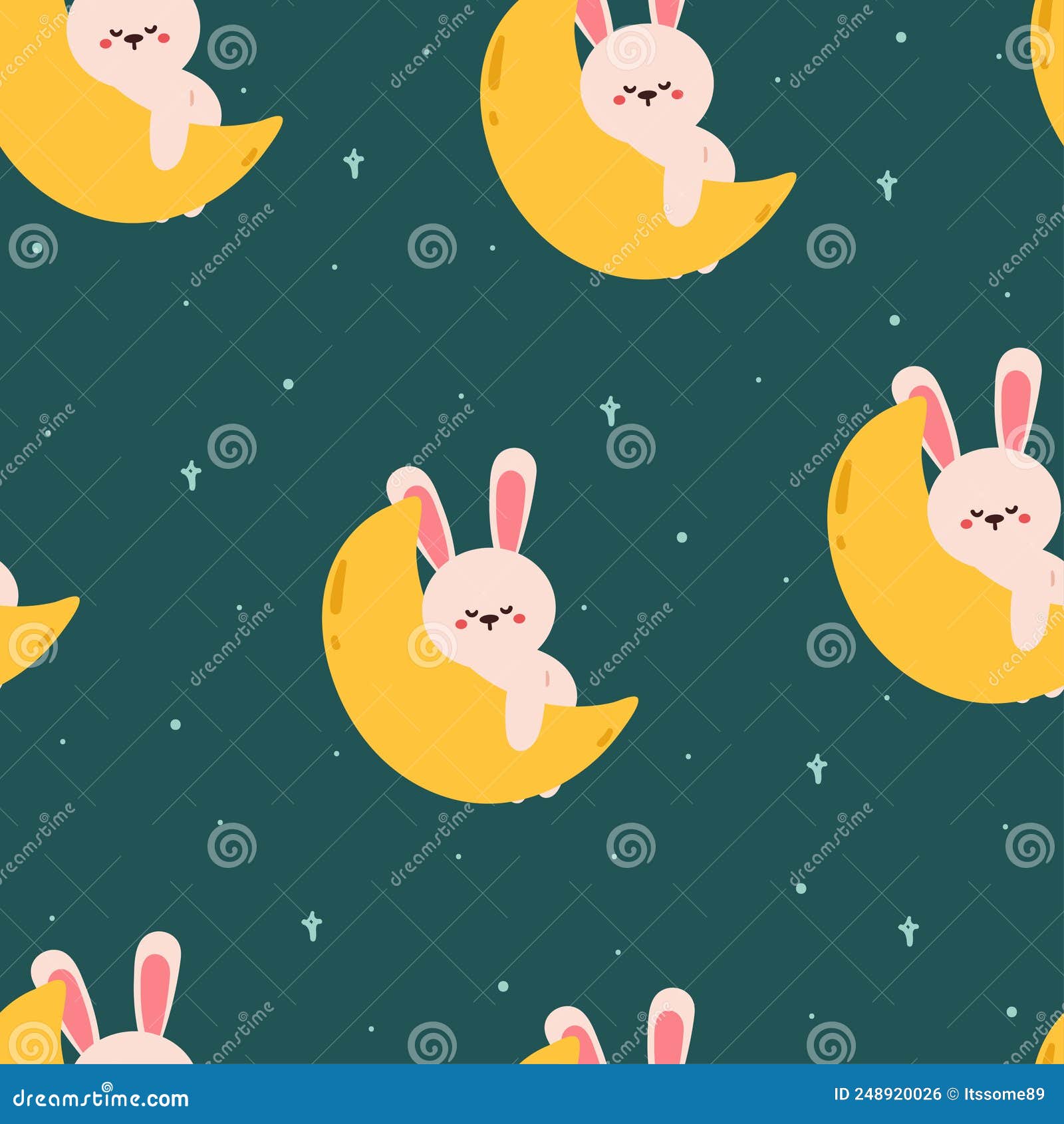 Seamless Pattern Cartoon Sleeping Moon Rabbit. Cute Wallpaper Stock ...
