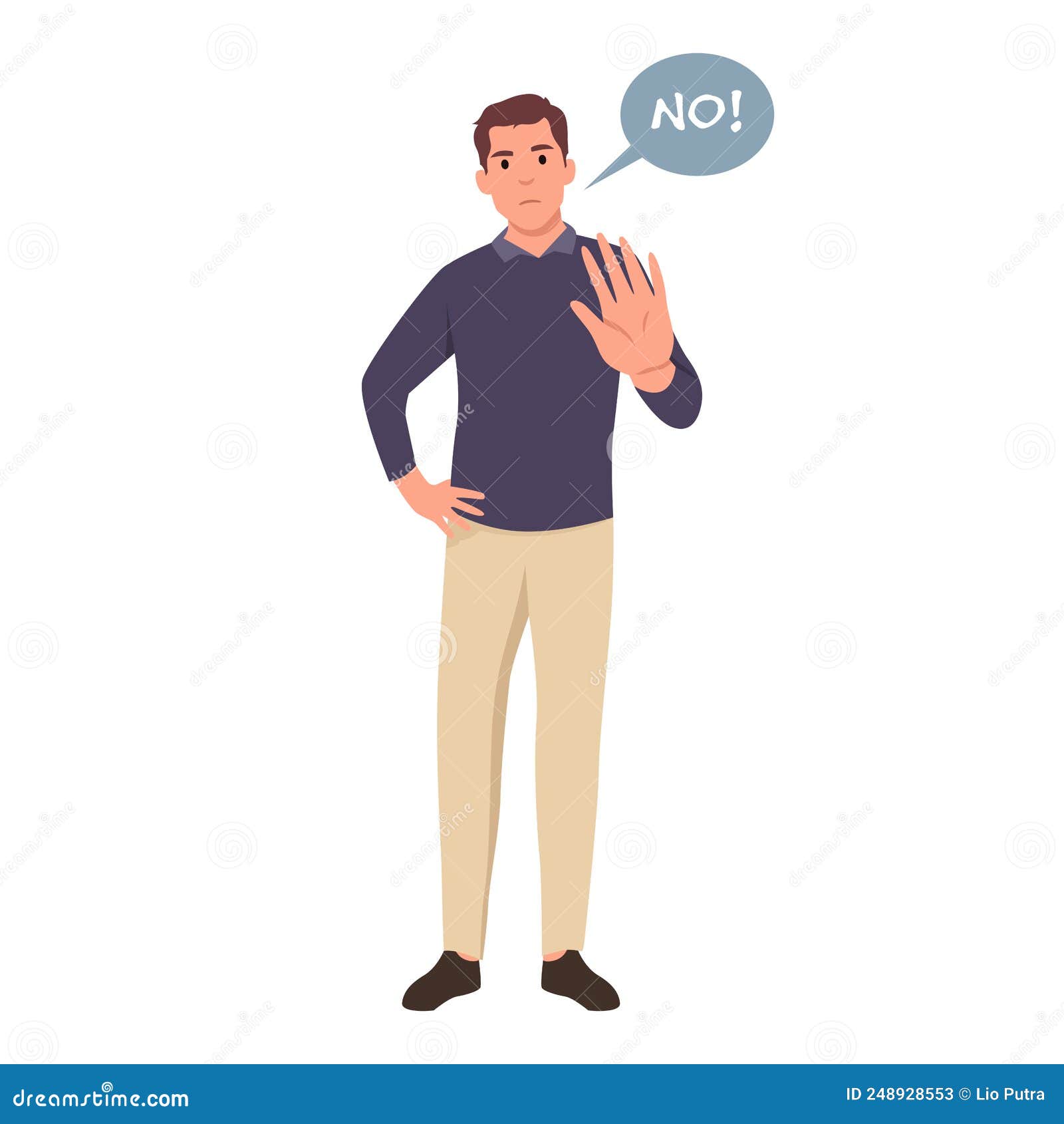 Young Smiling Man Cartoon Character Wave Hand Making No Sign or Stop ...