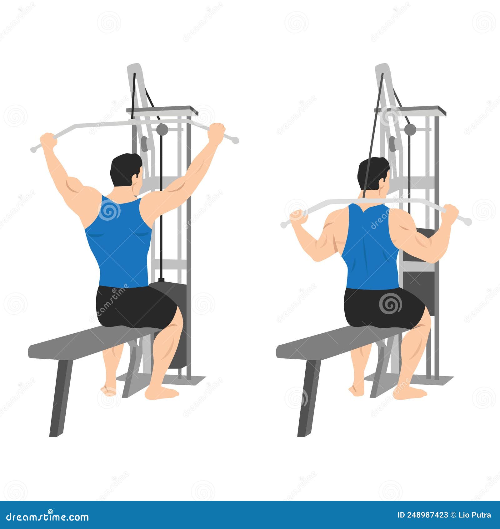 Man Doing Lat Pulldown Pull Ups Exercise. Vector Illustration ...