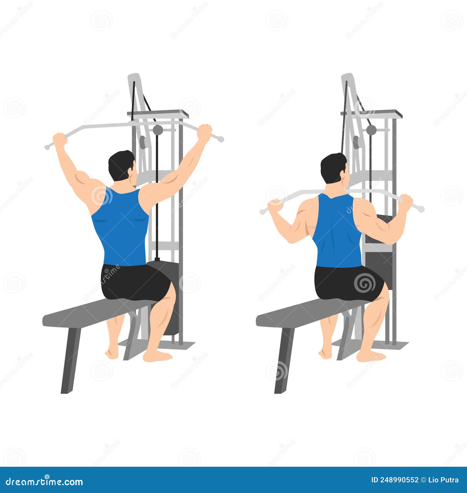 Man Doing Lat Pulldown Pull Ups Exercise. Vector Illustration ... Man Doing Lat Pulldown Pull Ups Exercise. Vector Illustration ...