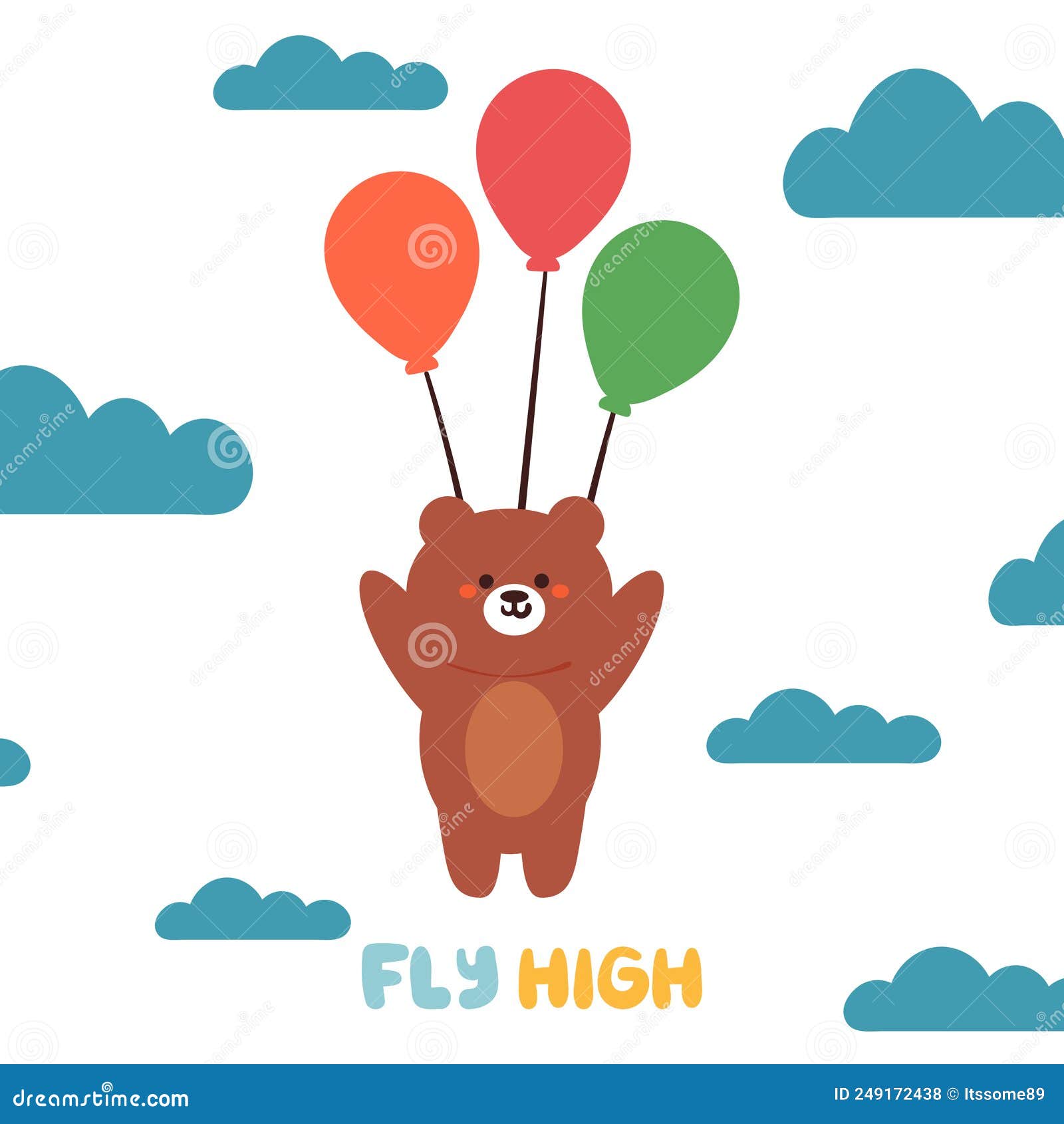 Cute Bear Flying with Balloon Background Stock Vector - Illustration of ...