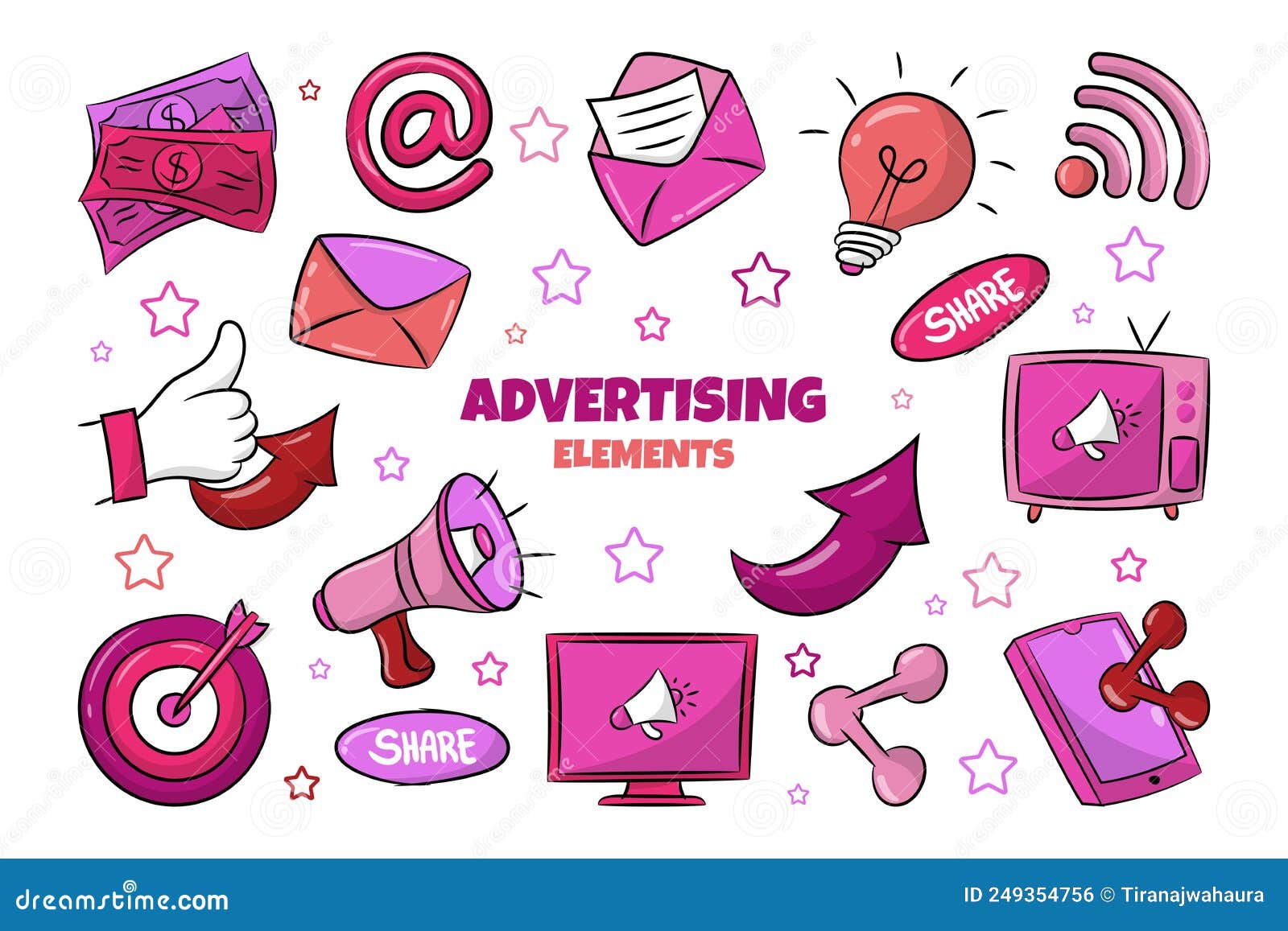 Media Advertising Colorful Hand Drawn Elements Collection Stock Vector ...