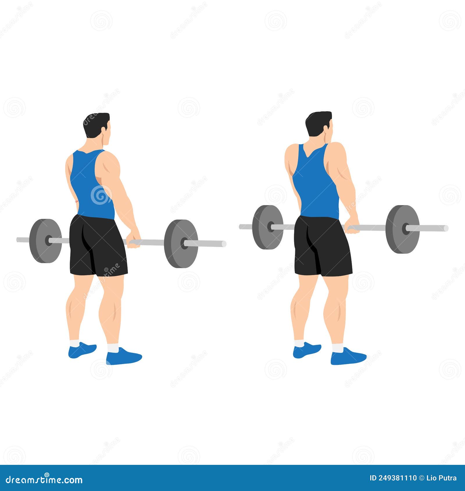 Man Doing Barbell Shrugs Back View Exercise. Stock Vector ...