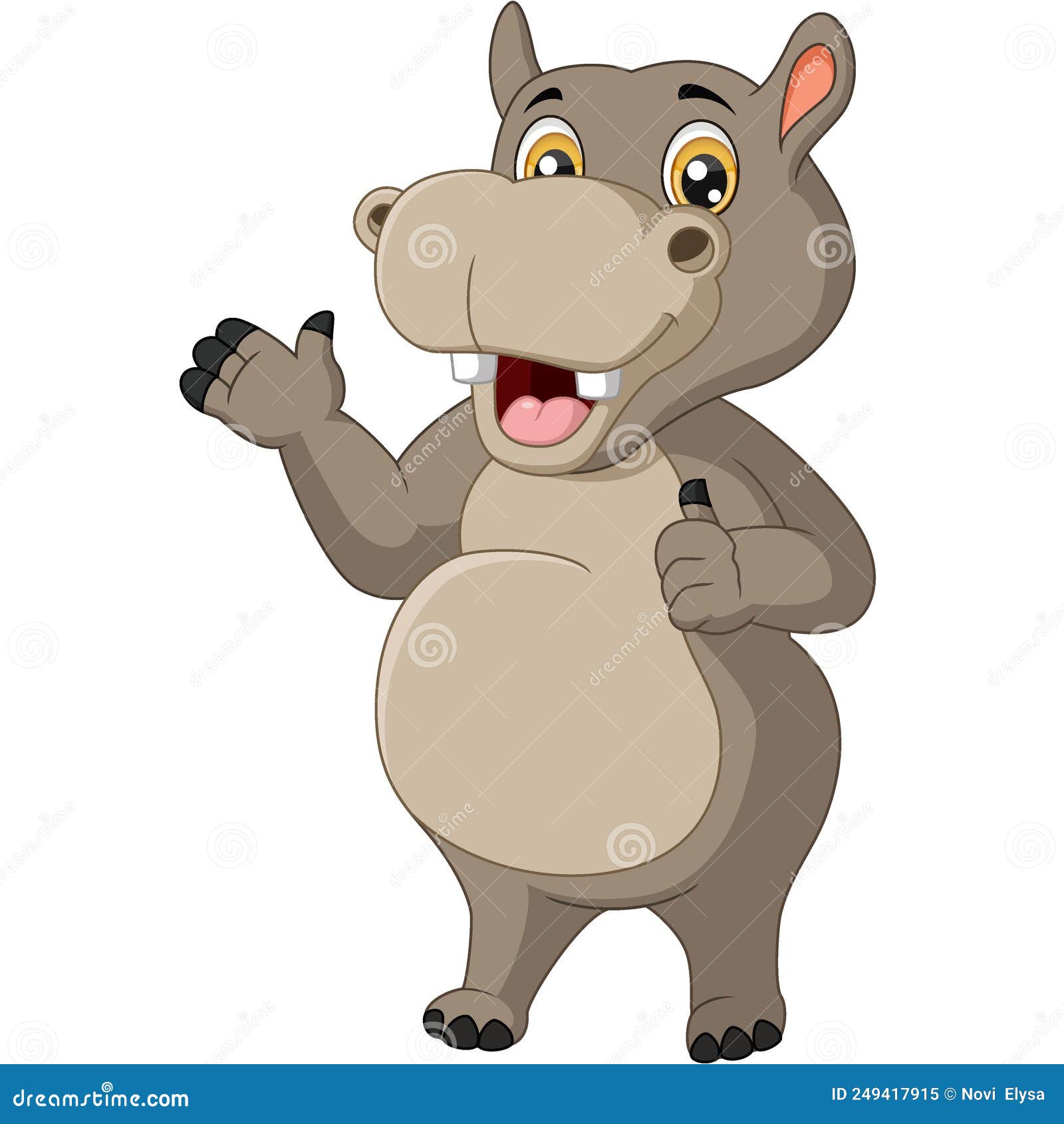 Cute Hippo Cartoon Waving Hand Stock Vector - Illustration of small ...
