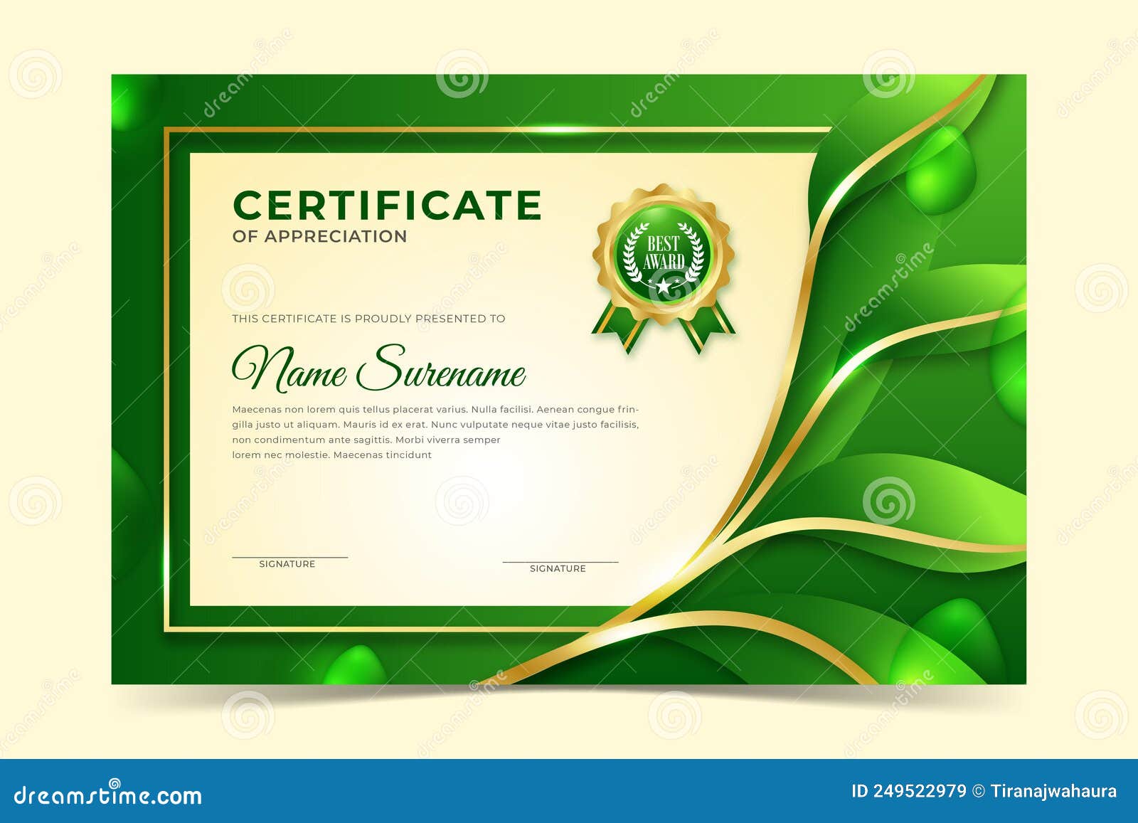 Environmental Certificate Template with Abstract Green Leaves Stock ...