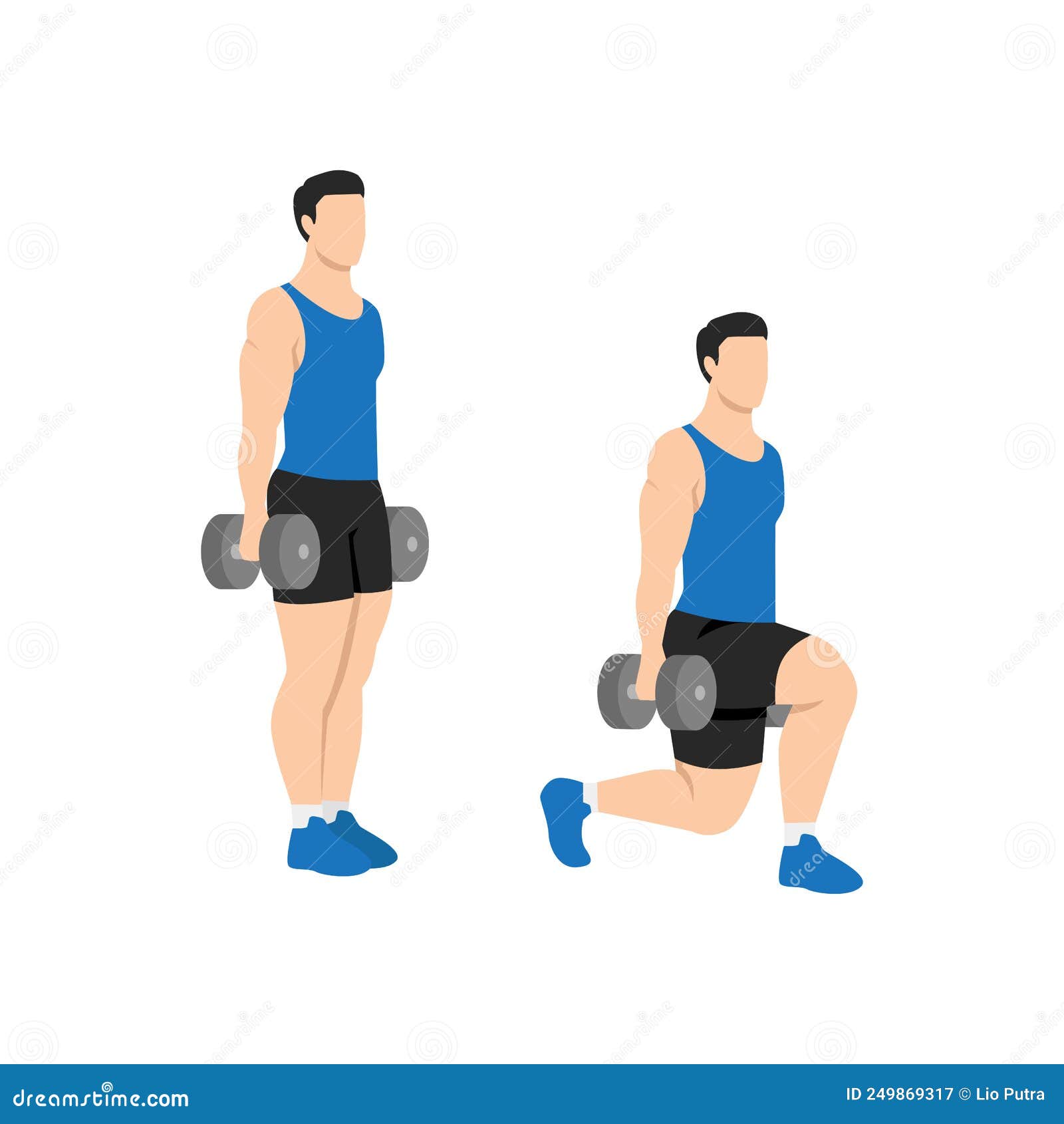 Man Doing Dumbbell Walking Lunges Exercise. Stock Vector - Illustration ...