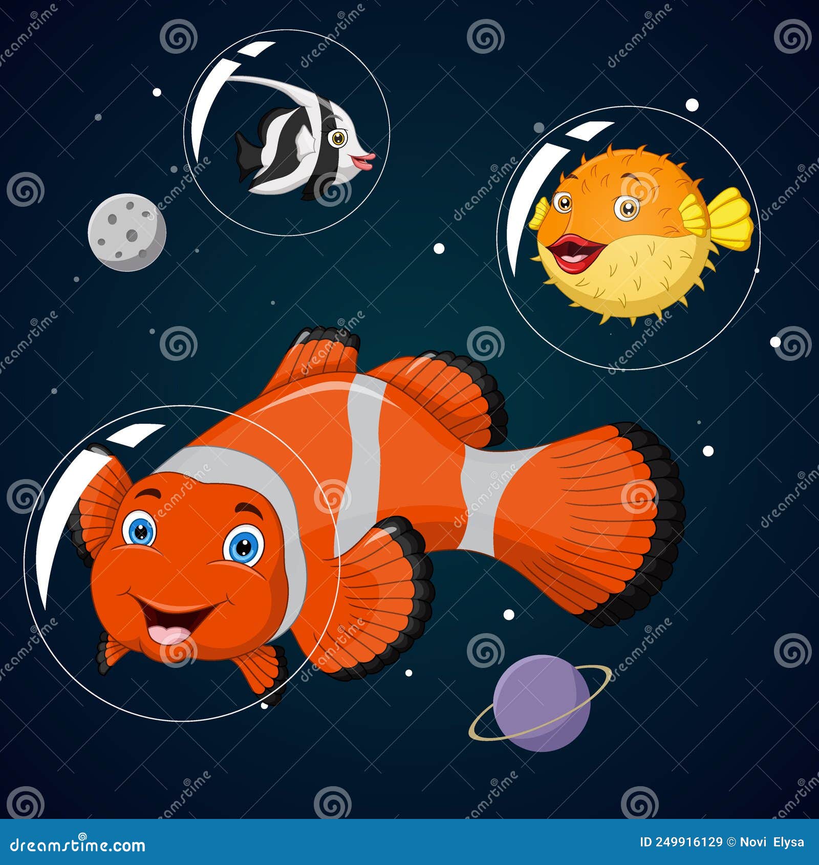 Cute Fish Animal in Outer Space Stock Vector - Illustration of outer ...