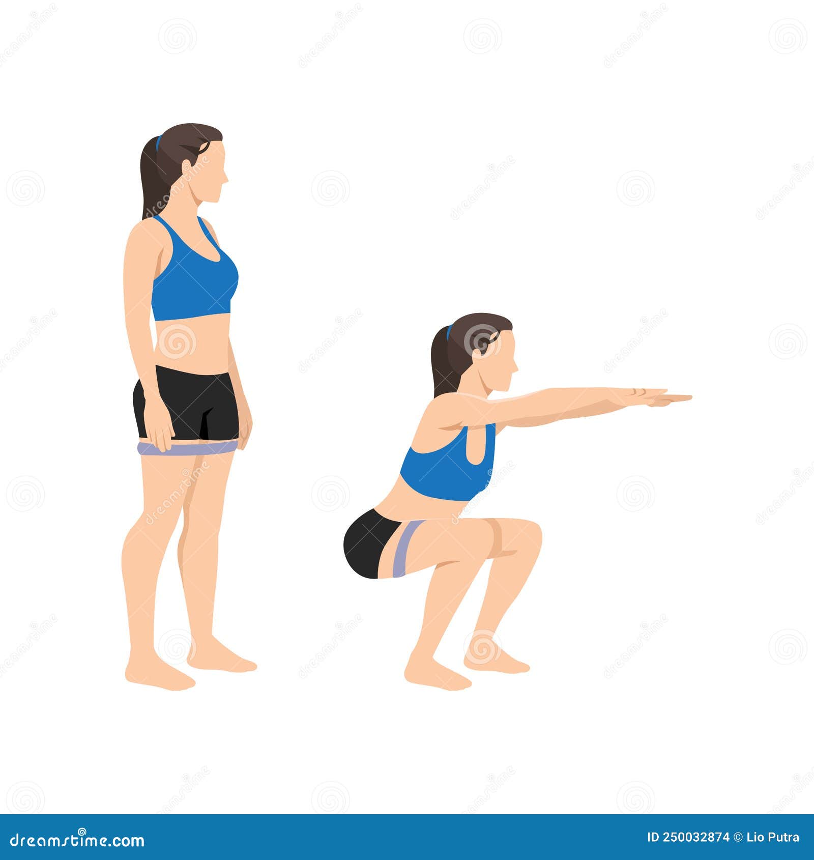 Woman Doing Bodyweight Squat Exercise. Flat Vector Stock Vector ...