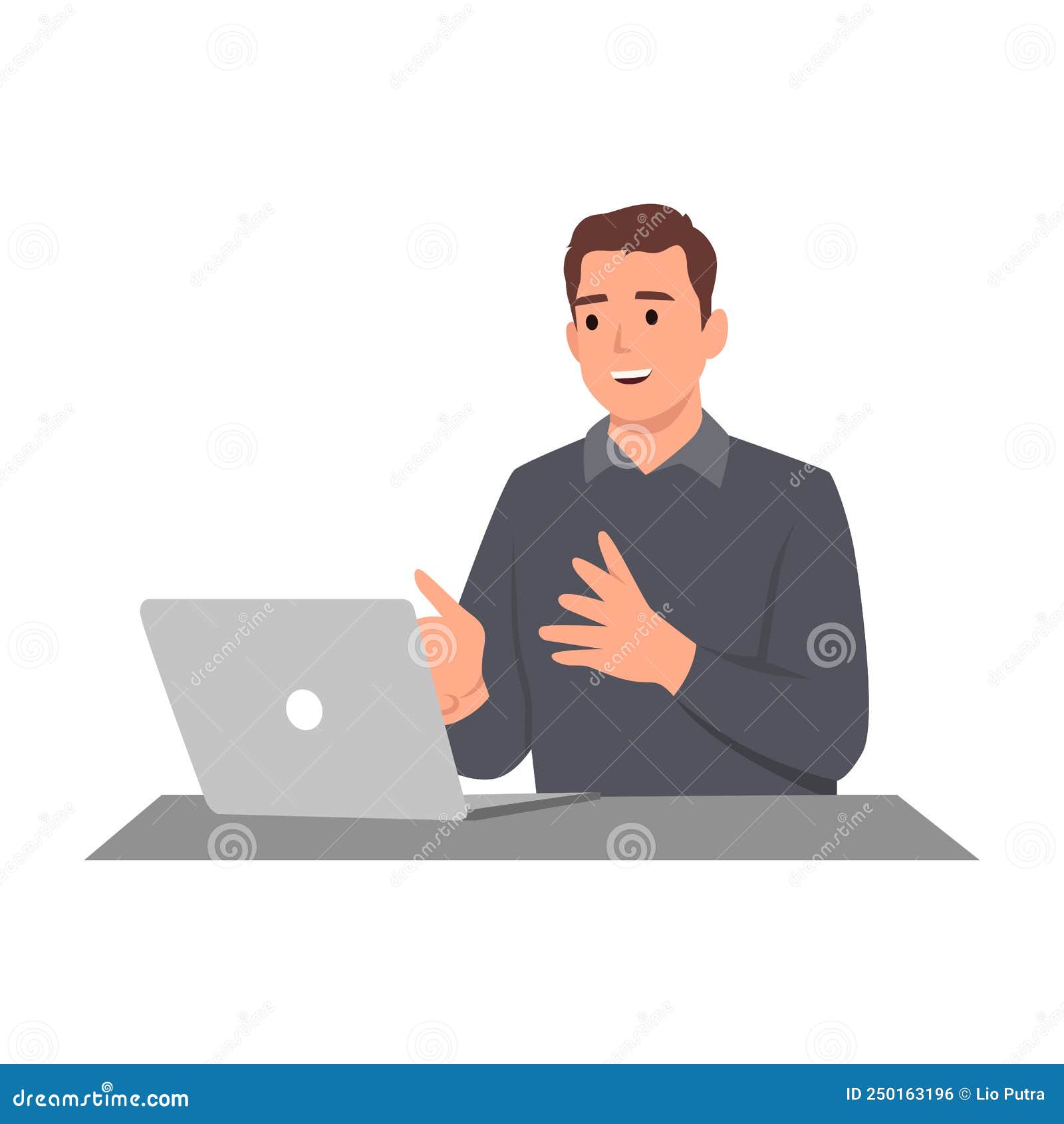 Young Man Use Laptop Computer and Video Call with Partner. Stock Vector ...