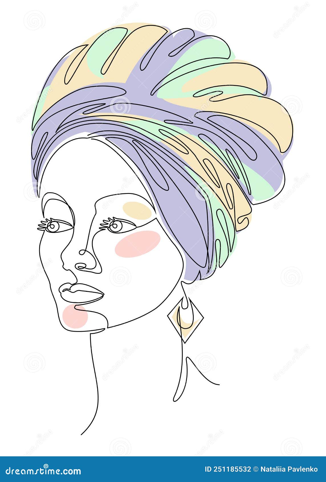 Silhouettes of the Girl`s Head. Lady in a Turban, Scarf. Woman Face in ...