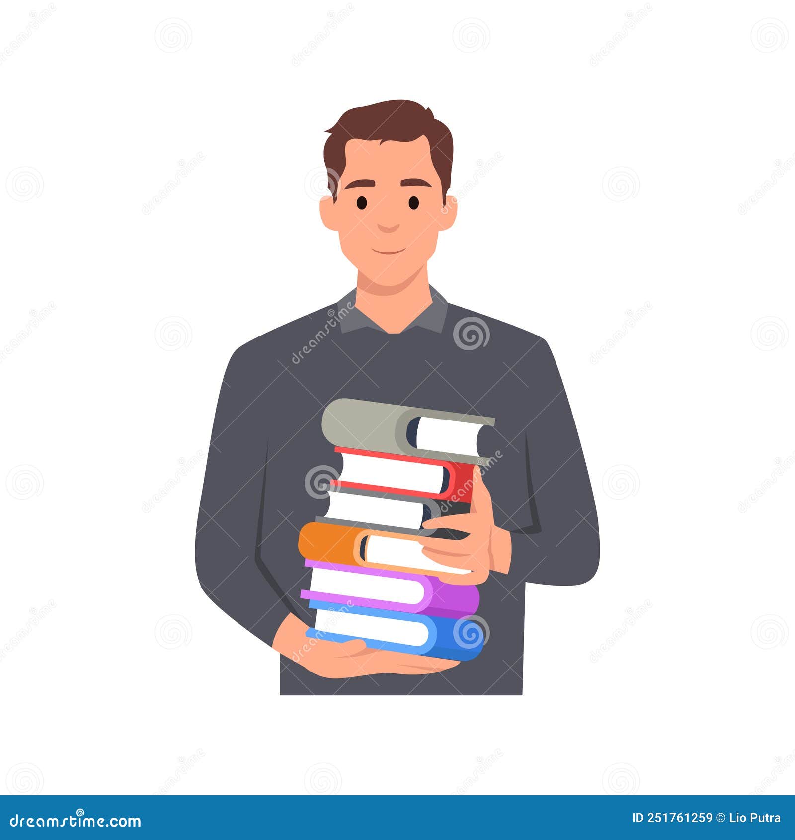 Young Man Holding a Pile of Educational Books in Hands. Smiling Student ...