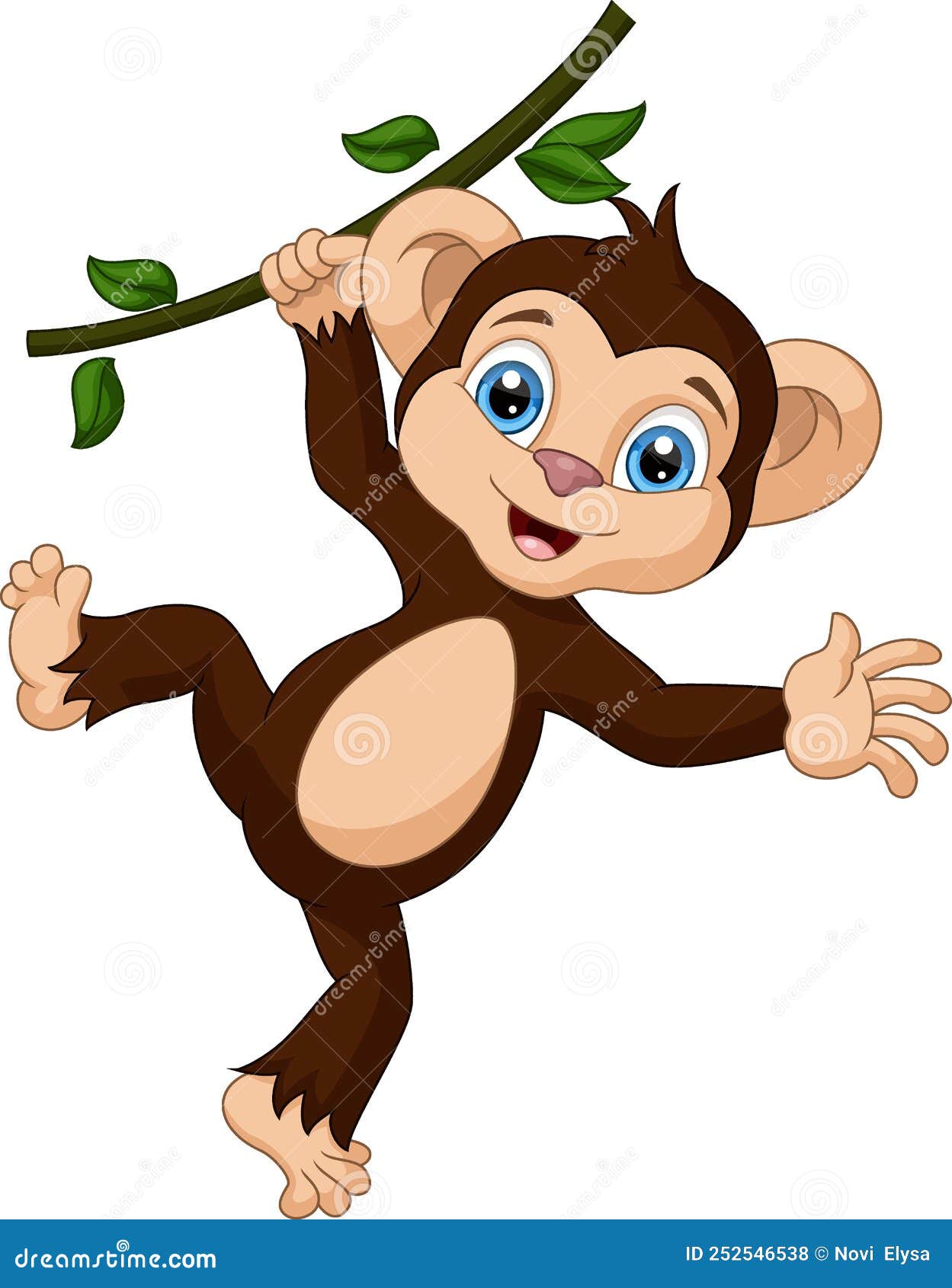 Cute Little Monkey Cartoon Hanging on Tree Branch Stock Vector ...