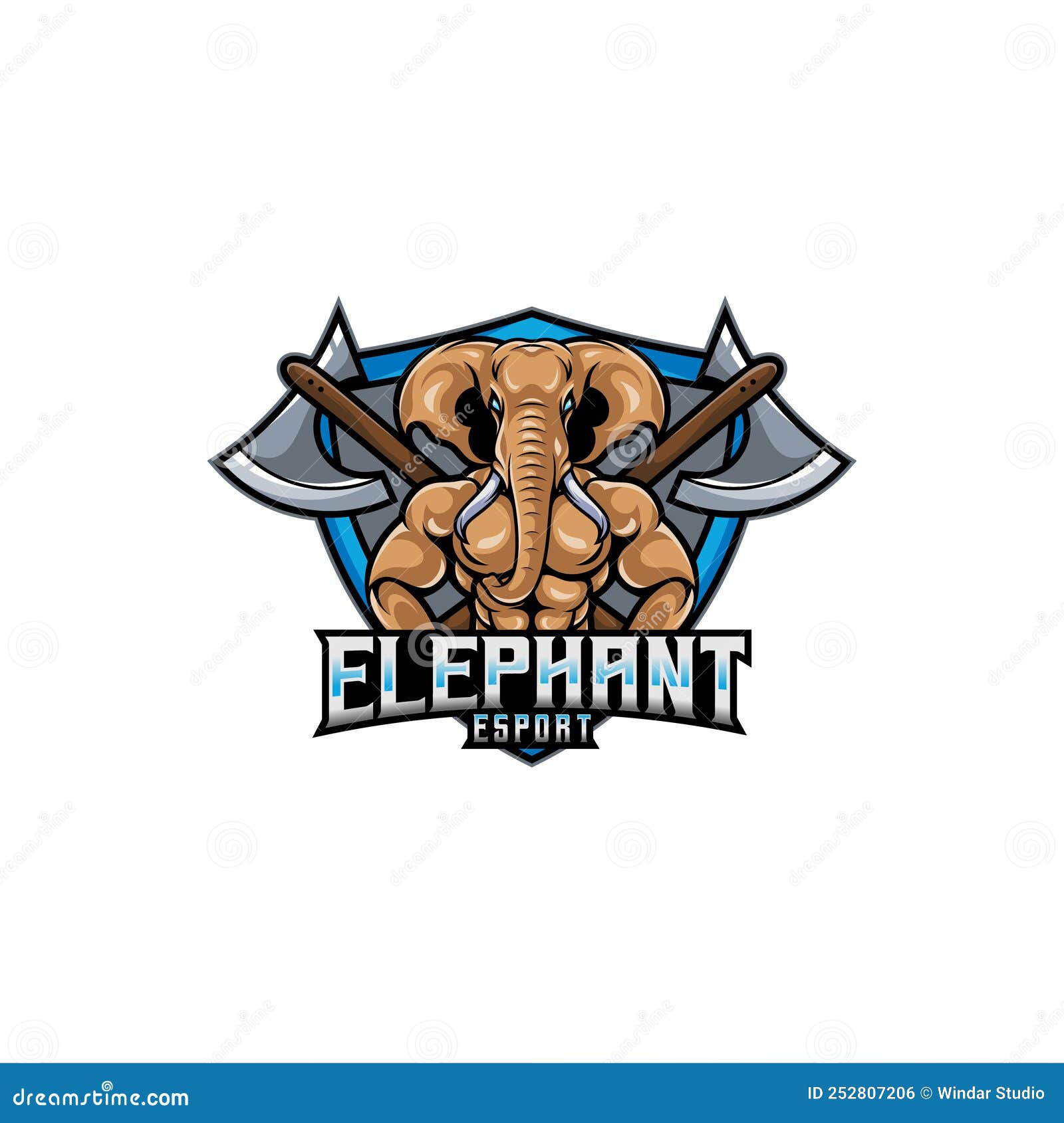 Muscular Elephant Warrior with Crossed Battle Axes Stock Illustration ...