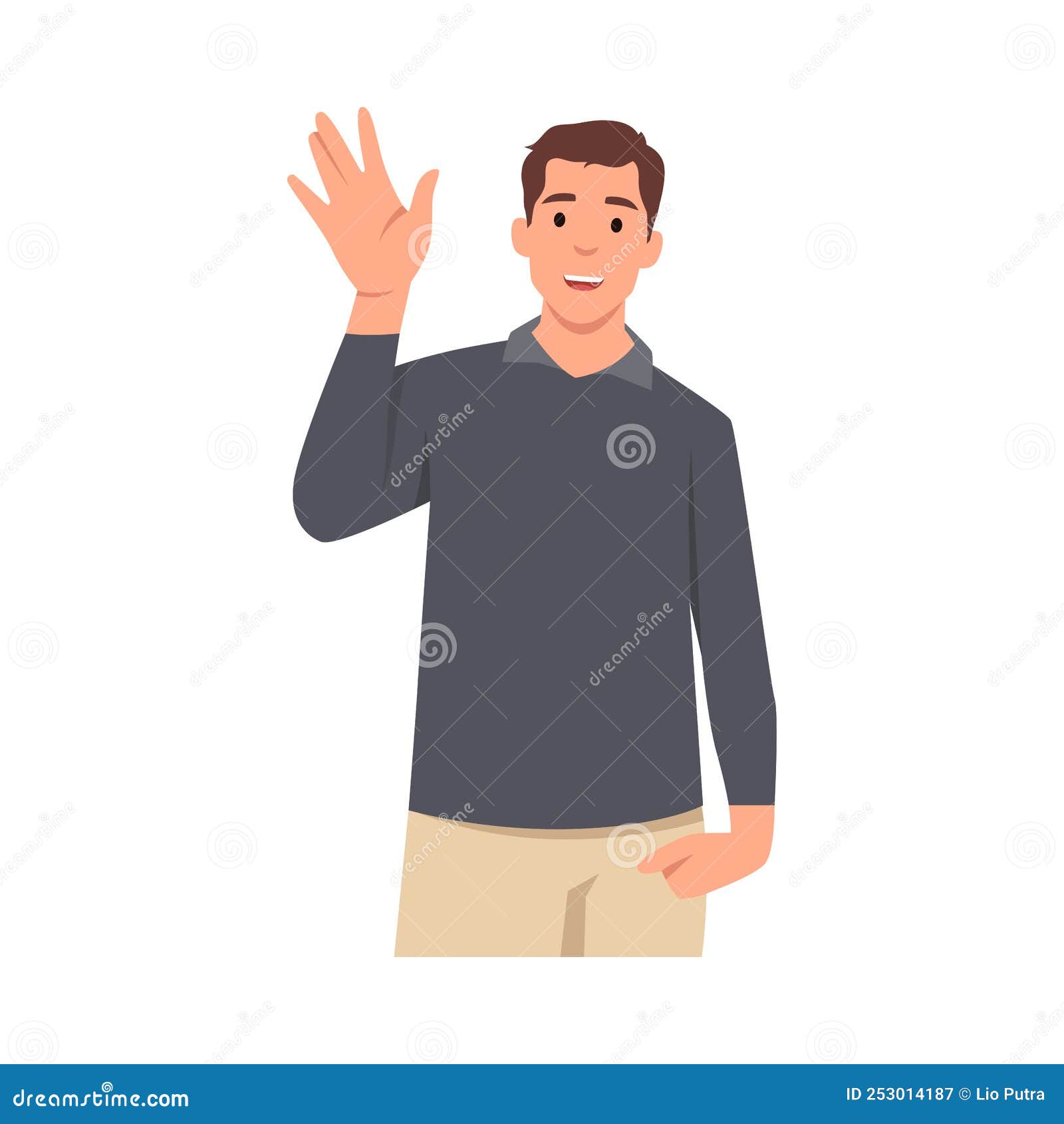 Young Man Greeting Gesture Flat Vector Illustrations Set in Casual ...