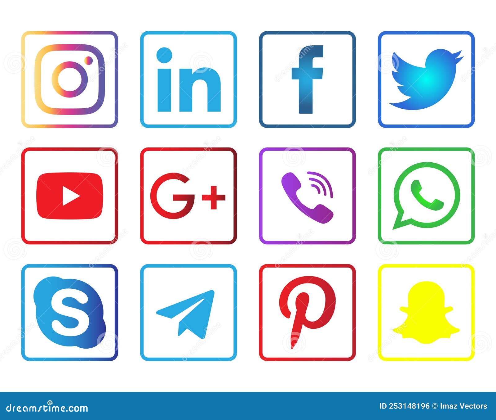 Popular Social Media Thin Lined Flat Icons for Web and Graphics Uses ...