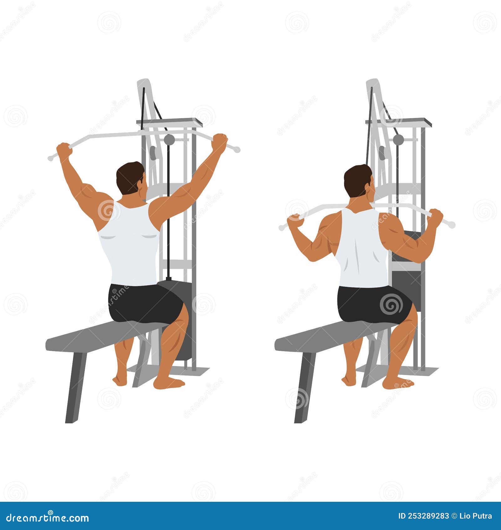 Man Doing Lat Pulldown Pull Ups Exercise. Vector Illustration ...
