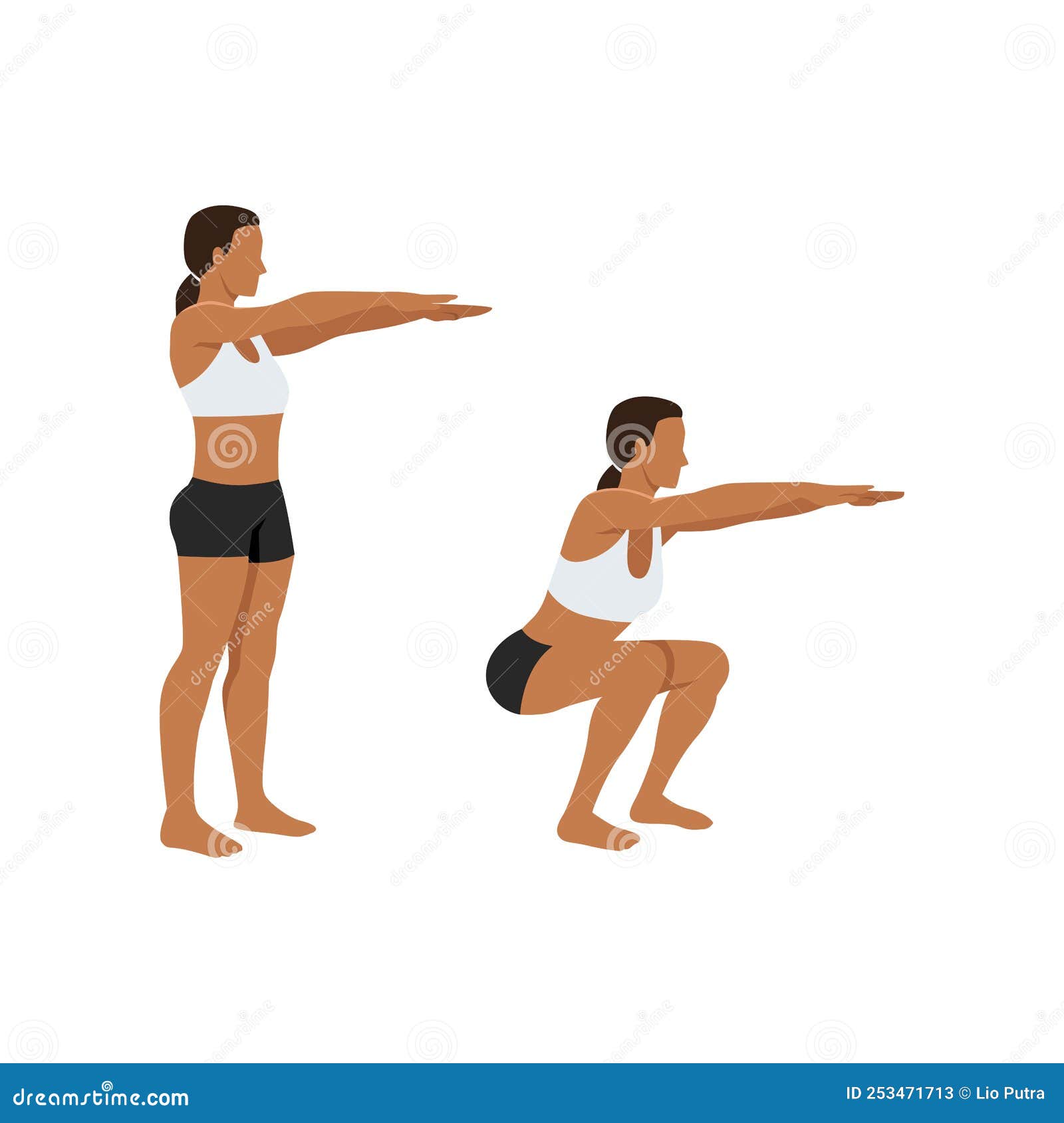 Bodyweight Squat Exercise Workout Cartoon Vector | CartoonDealer.com #142334987