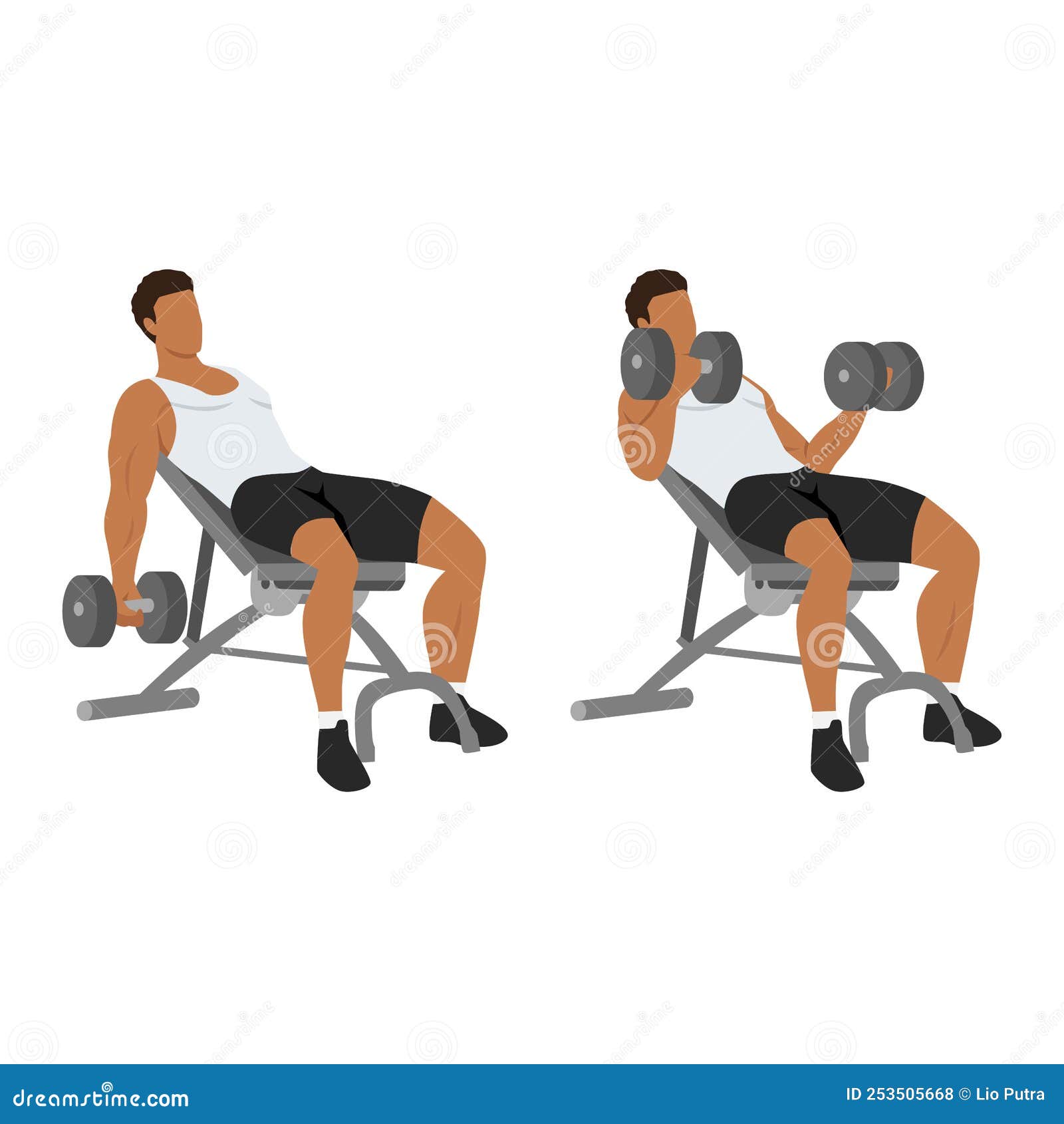 Man Doing Incline Dumbbell Curl. Flat Vector Stock Illustration ... Man Doing Incline Dumbbell Curl. Flat Vector Stock Illustration ...