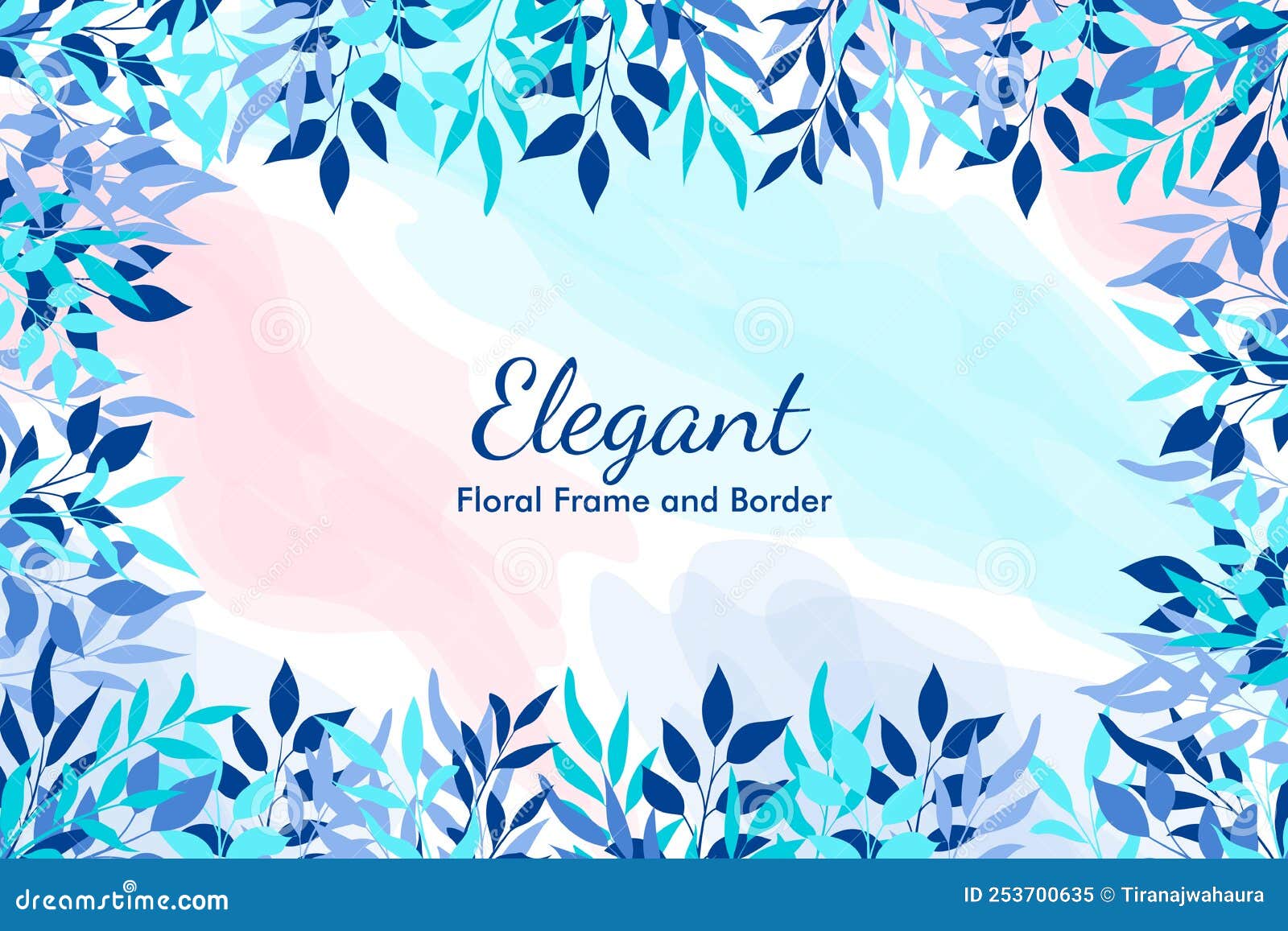 Elegant Blue Botanical Floral Frame Background Design Stock Vector ...