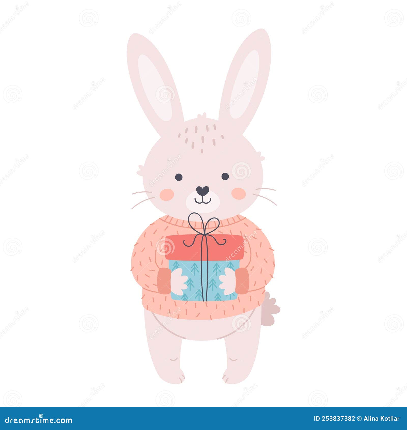 Cute Bunny in Sweater with Present. Merry Christmas and Happy New Year ...