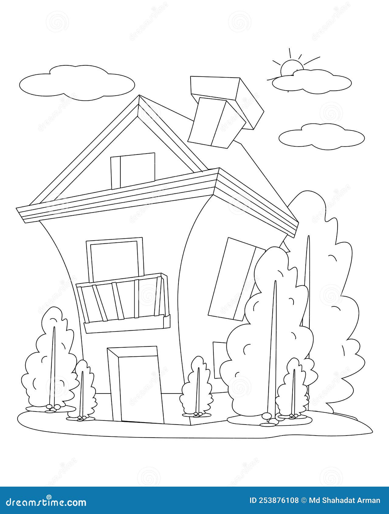 Kids Coloring Page. Modern House Coloring Book Page Design,Easy House ...