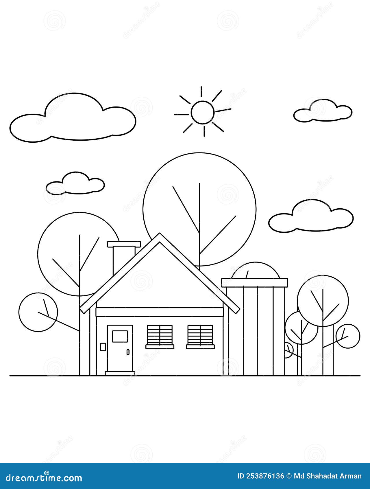 Kids Coloring Page. Modern House Coloring Book Page Design,Easy House ...