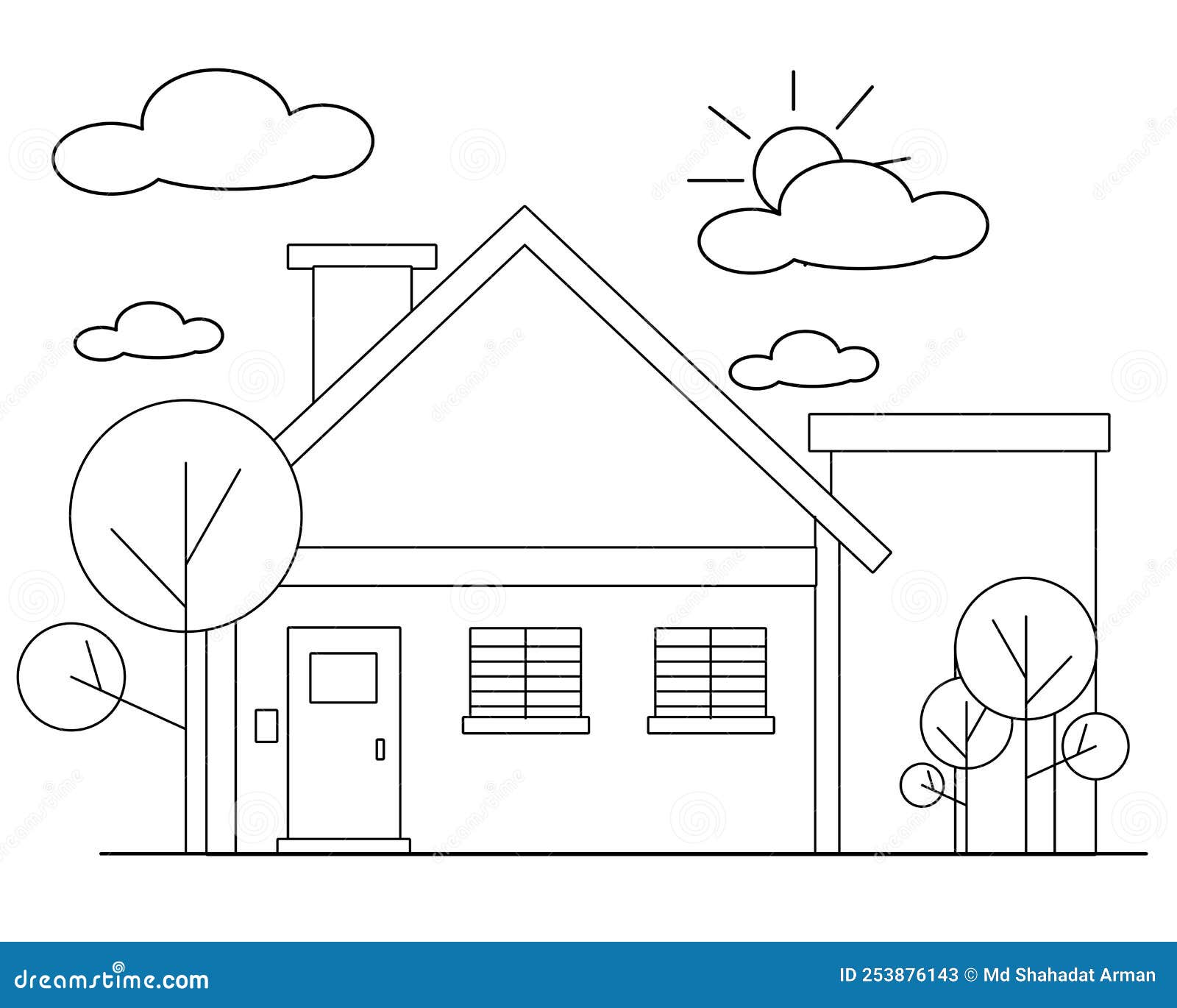 Kids Coloring Page. Modern House Coloring Book Page Design, Easy House ...