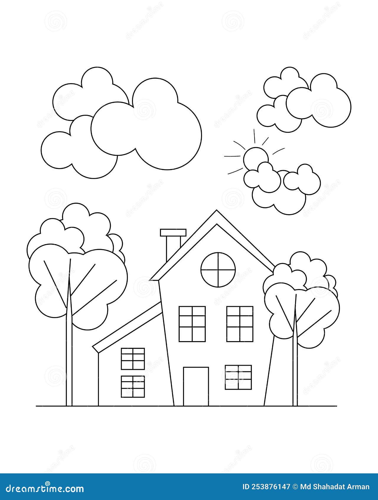 Kids Coloring Page. Modern House Coloring Book Page Design,Easy House ...