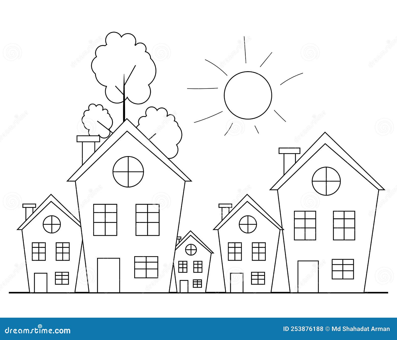 Kids Coloring Page. Modern House Coloring Book Page Design,Easy House ...