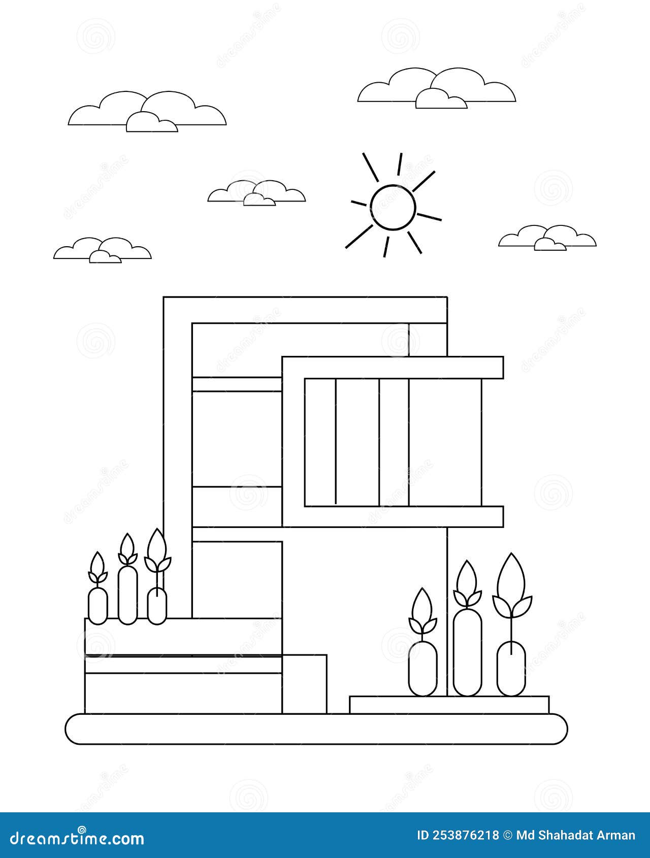 Kids Coloring Page. Modern House Coloring Book Page Design,Easy House ...