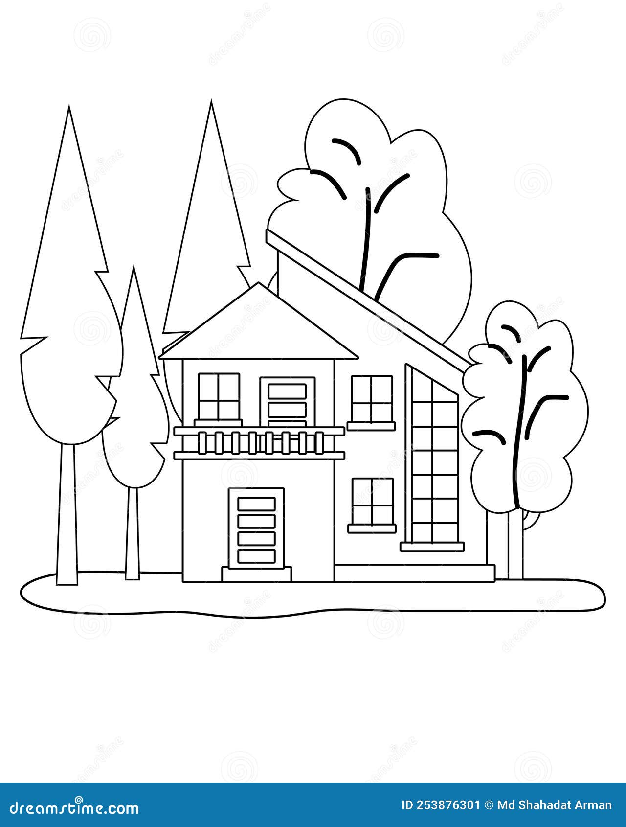Kids Coloring Page. Modern House Coloring Book Page Design,Easy House ...