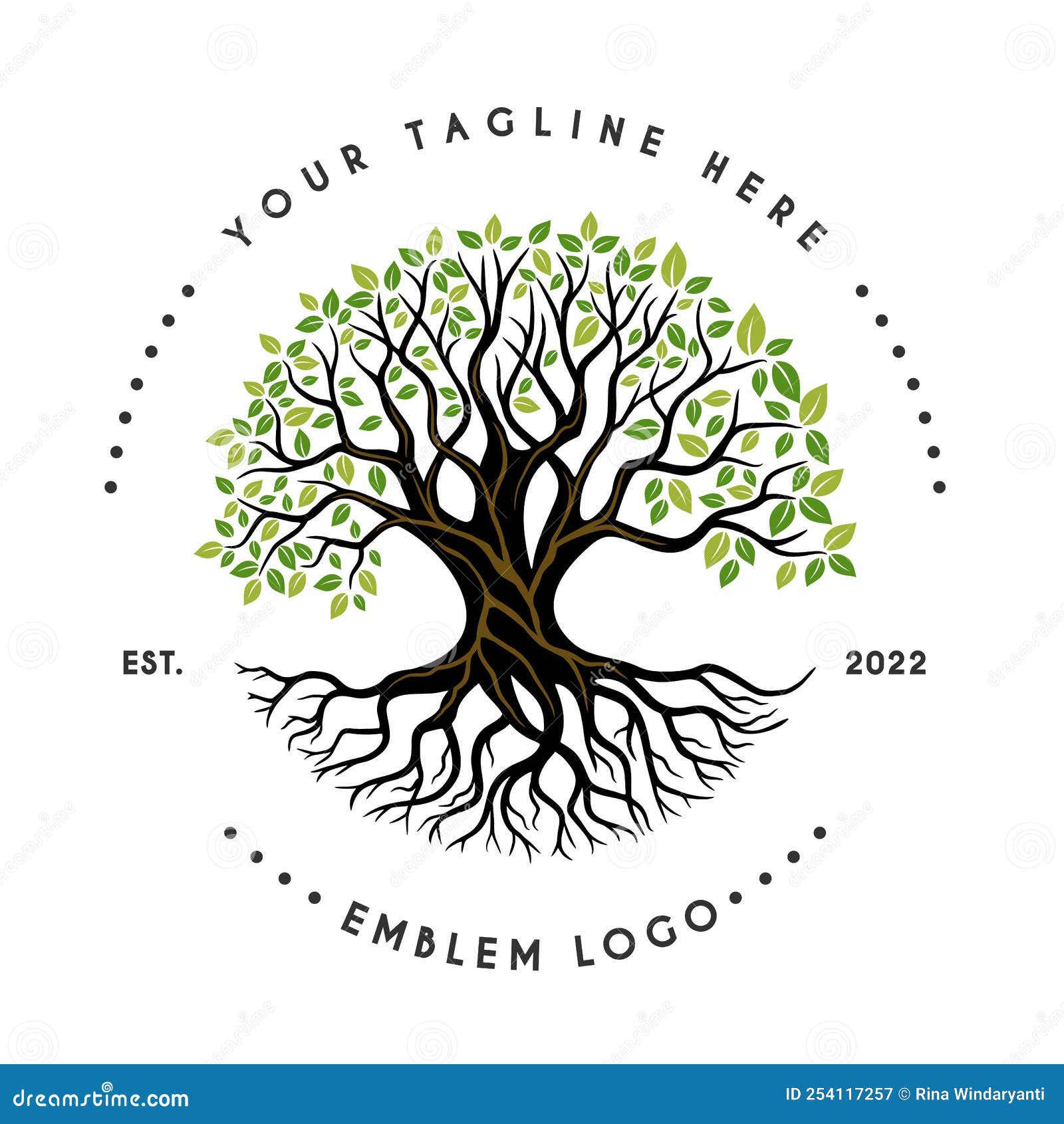 Vector Vintage Tree Root Logo Design. Concept, Big Tree with Roots ...