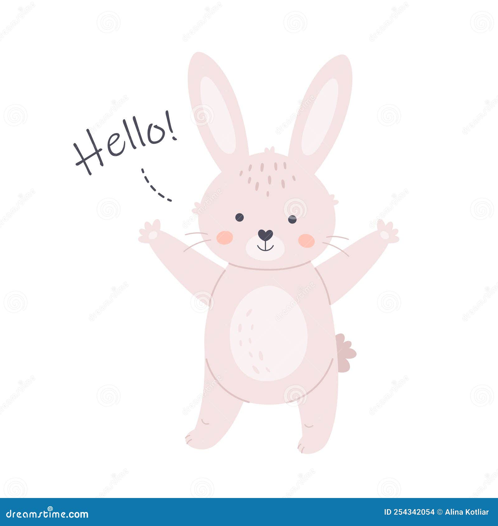 Cute White Bunny Saying Hello. Greeting Card. Cute Animals. Vector ...