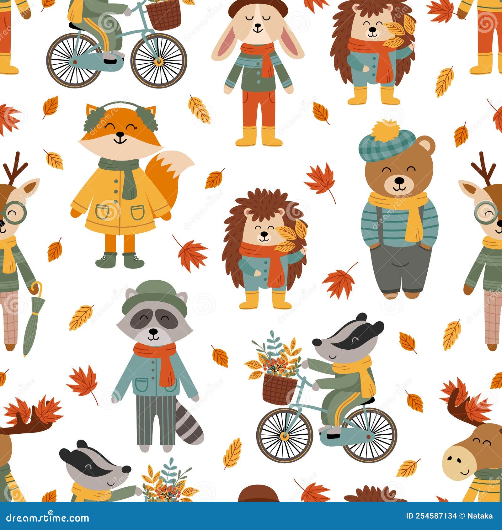 Autumn Animals Vector Illustration Set, Cartoon Hand Drawn Autumnal ...