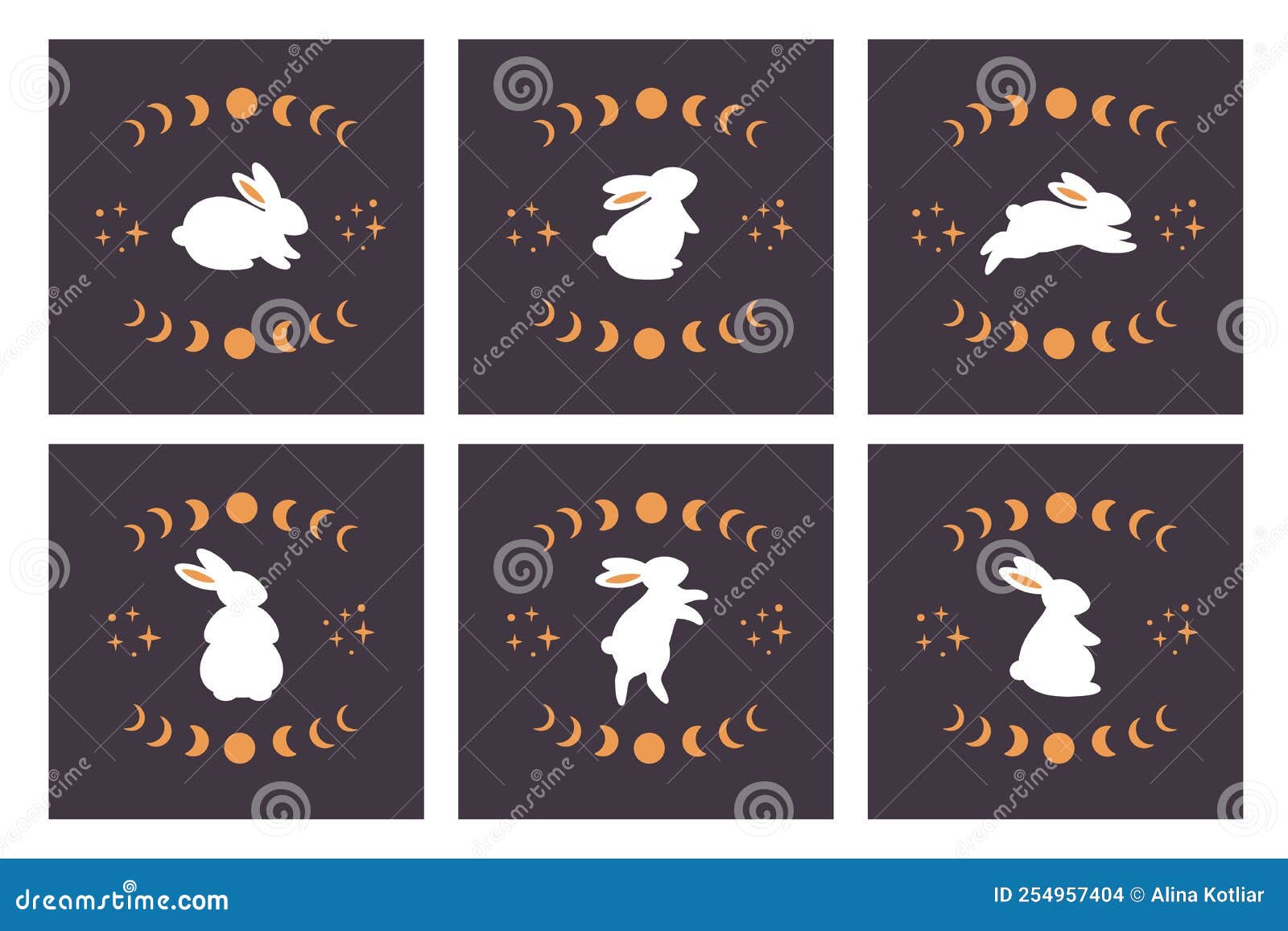 White Bunnies in Different Poses with Astrological, Esoteric Elements ...