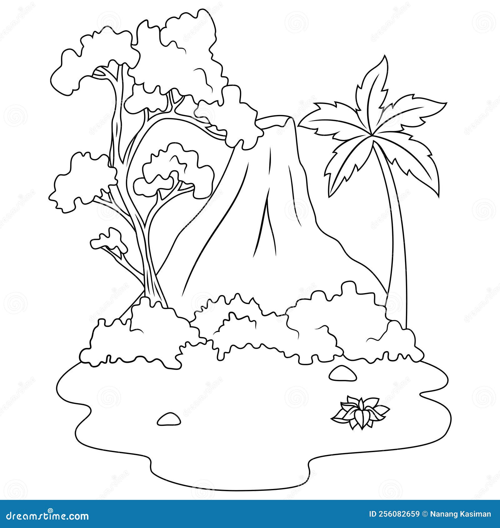 Hand Drawn of Volcano Mountain Line Art Stock Vector - Illustration of ...