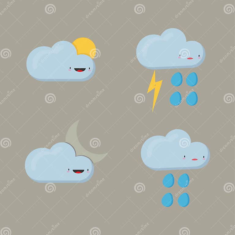 Illustration of Hot Rainy Weather Cloud Presentation and Night, Stock Vector - Illustration of ...