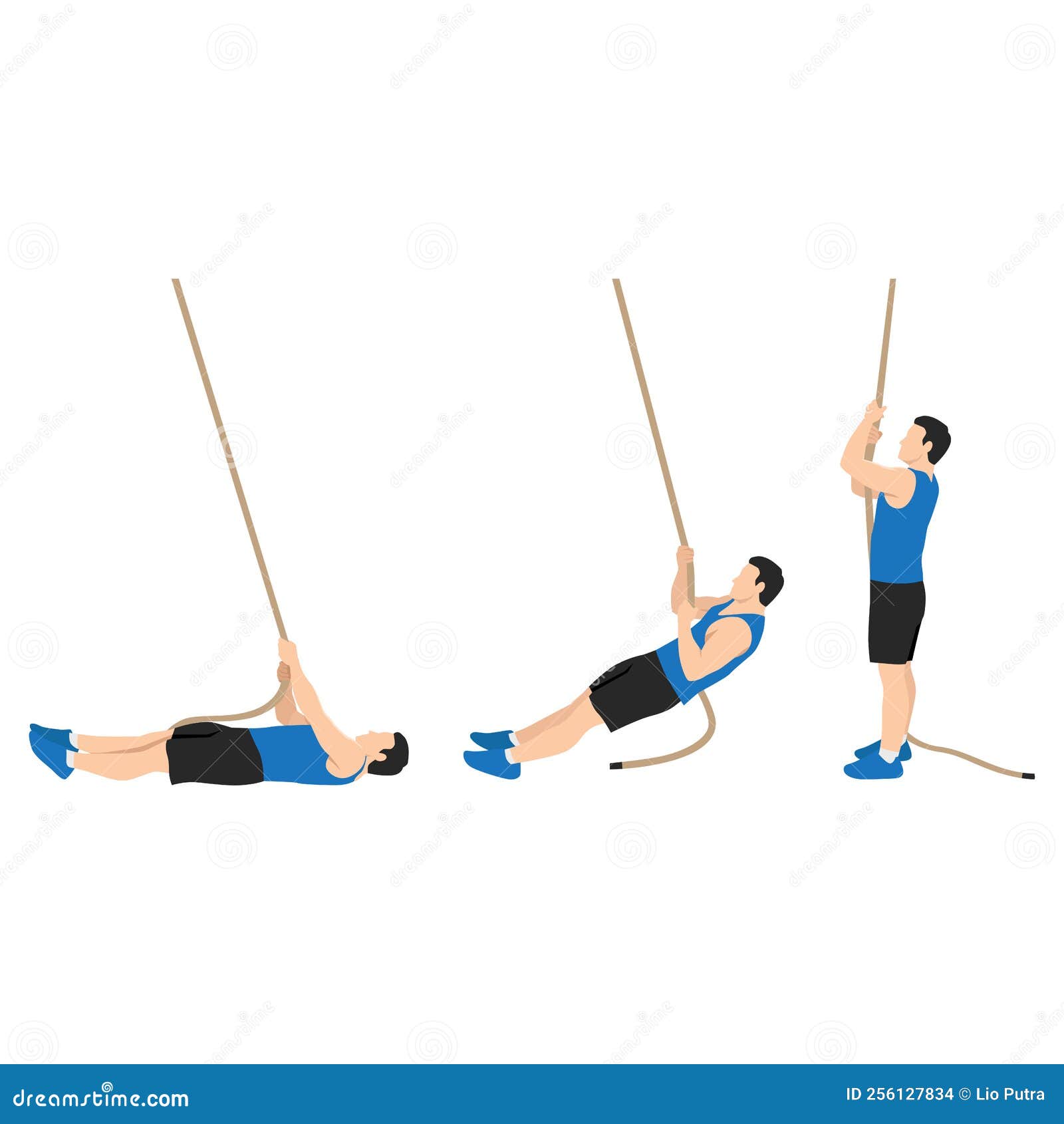 Woman Doing Rope Climbing Lying To Stand Up Exercise. Stock Vector ...